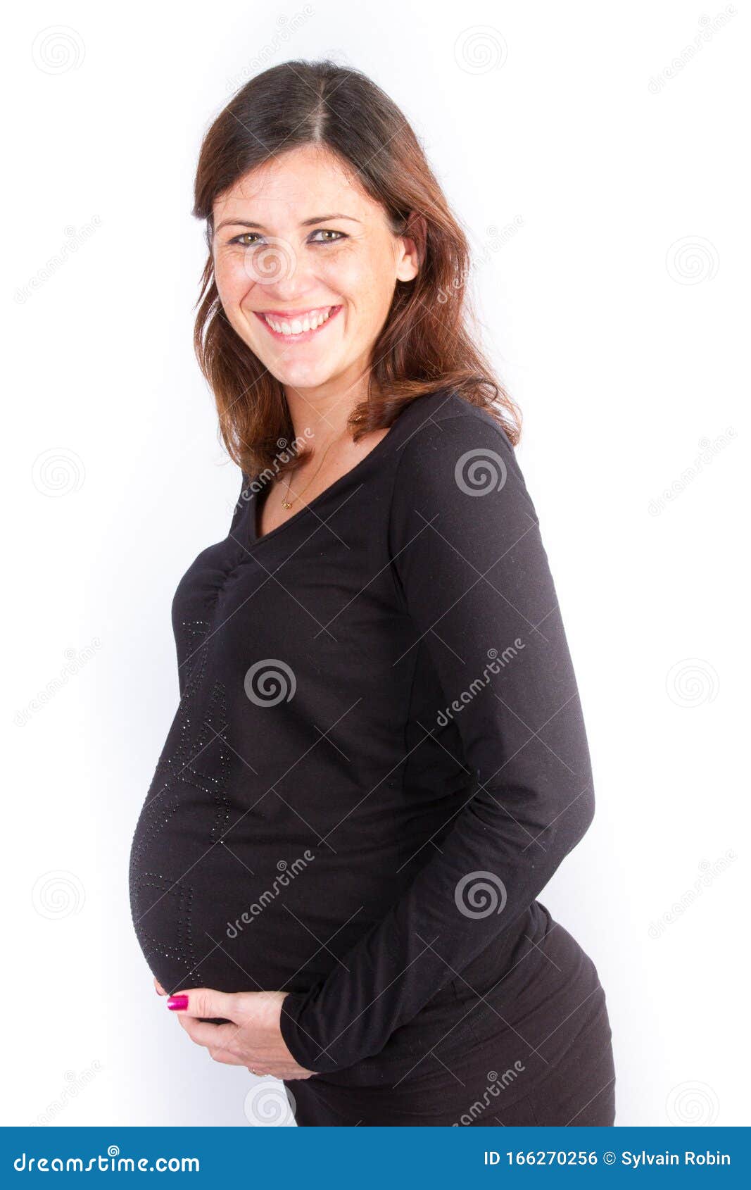 Beautiful Pregnant Woman Holds Hands On Belly Young Mother Waiting Of A