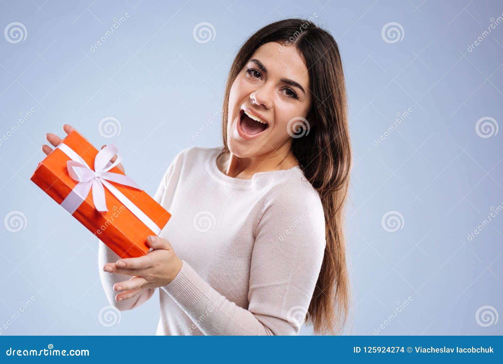 Joyful Happy Woman Holding a Gift Box Stock Photo - Image of isolated ... Joyful Happy Woman Holding a Gift Box Stock Photo - Image of isolated ...