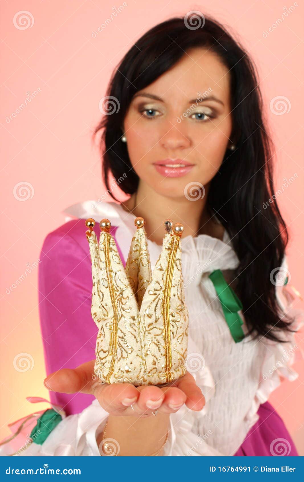 Beautiful Princess with Crown Over Pink Background Stock Image - Image ...