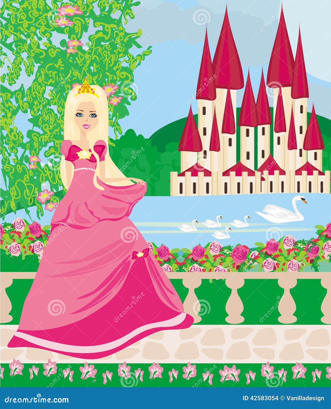 Beautiful Princess in the Garden Stock Vector - Illustration of jewels ...