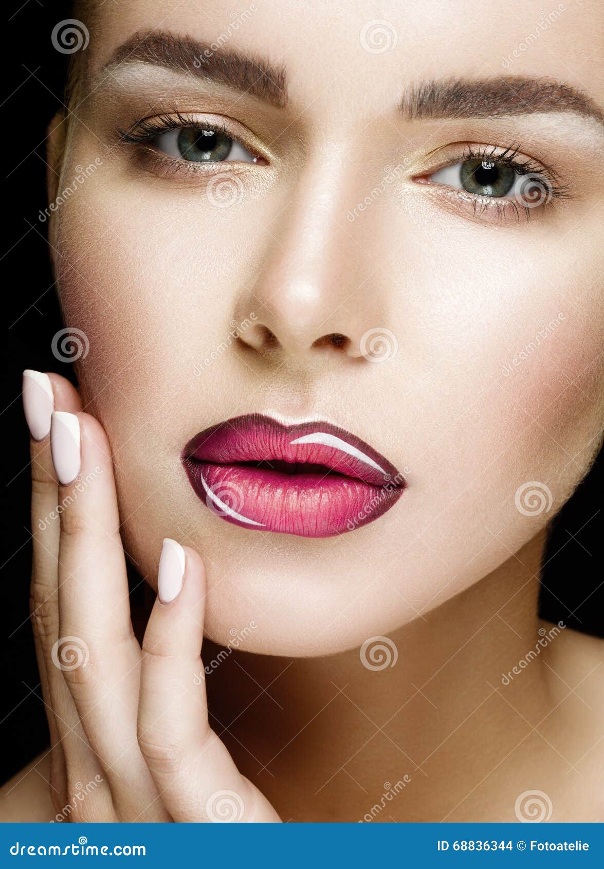 Beautiful Professional Makeup Pink Lips And Smoky Eyes Make Up Stock