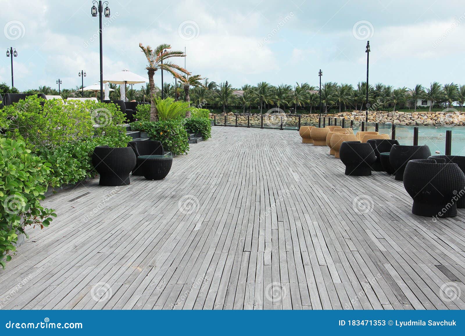 A Beautiful Promenade Made of Boards Stock Image - Image of green ...