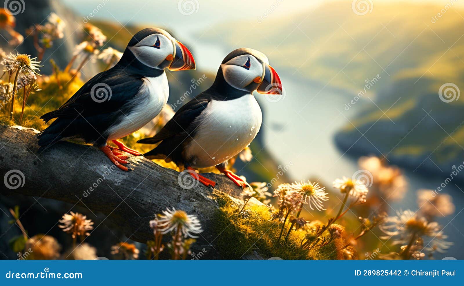 A Beautiful Puffin Pair Perching on a Branch Looking at Camera Stock ...