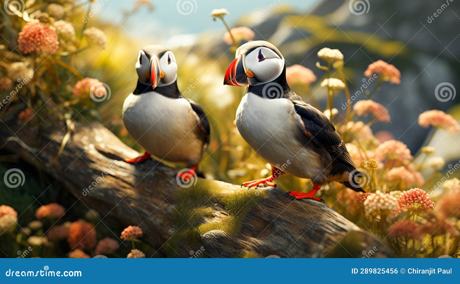 A Beautiful Puffin Pair Perching on a Branch Looking at Camera Stock ...