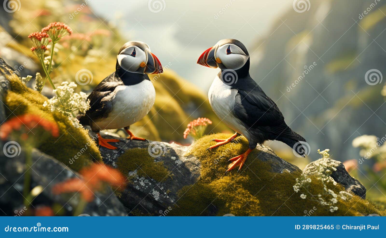 A Beautiful Puffin Pair Perching on a Branch Looking at Camera Stock ...