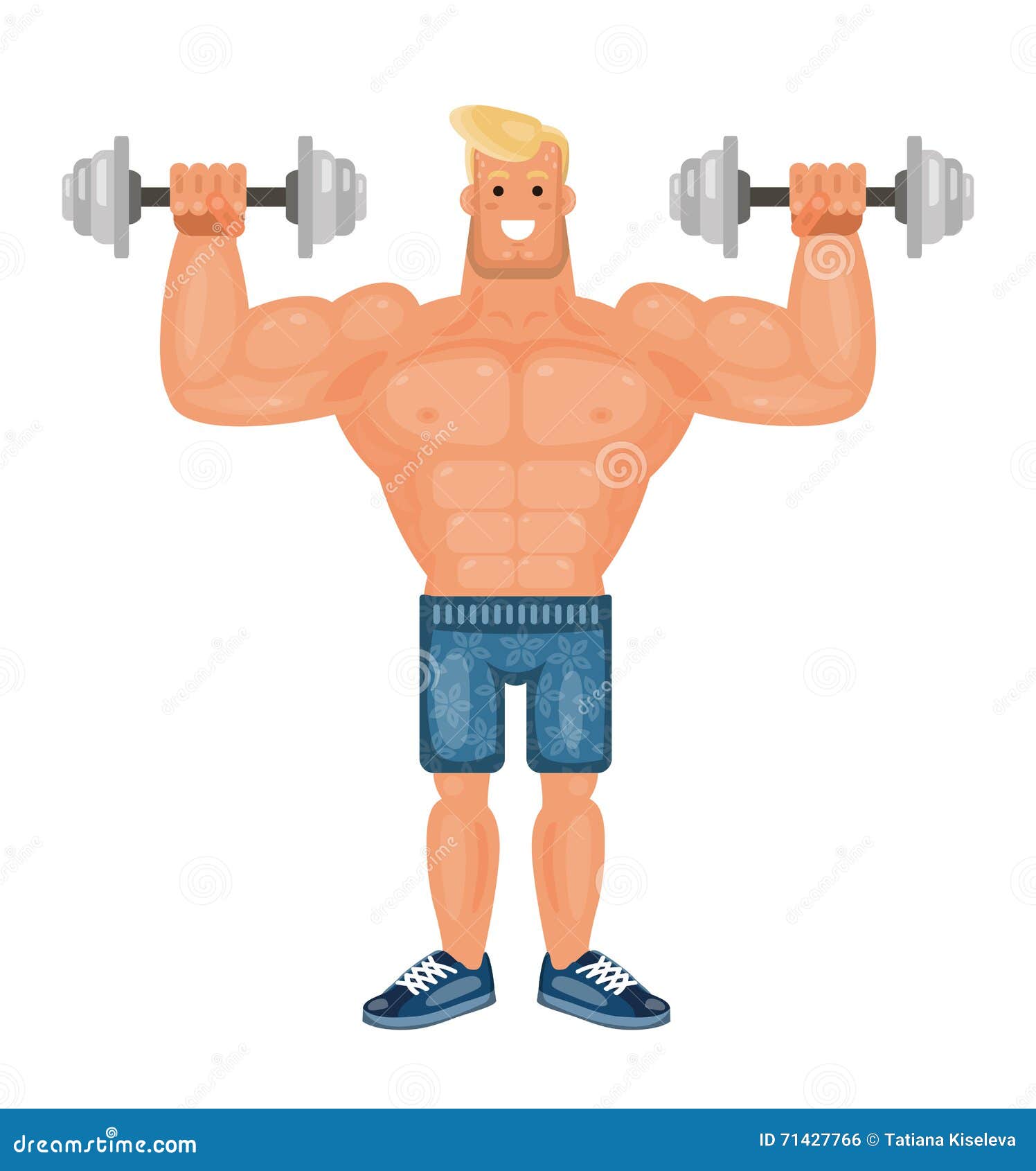 Beautiful Pumped Up Bodybuilder Man Doing Exercises with Dumbbells and ...