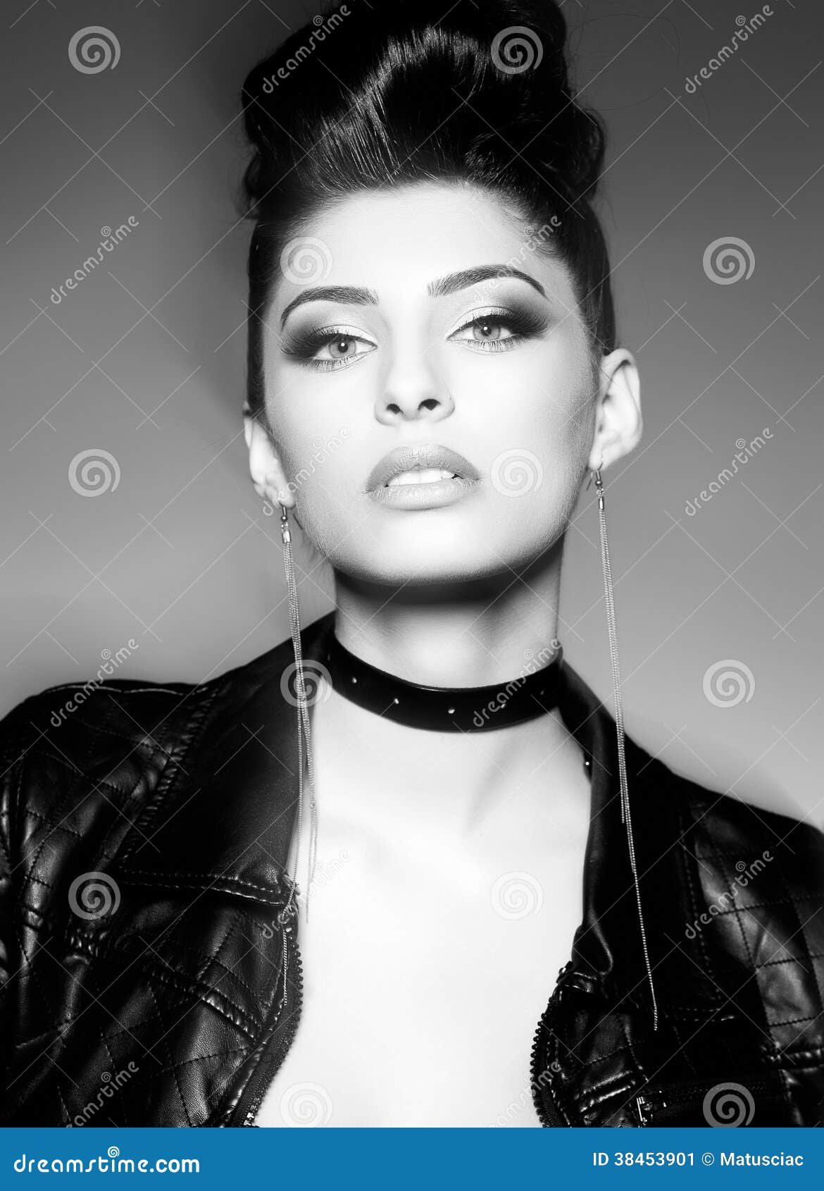 Beautiful Punk Woman Model in Leather Jacket Stock Image - Image of ...