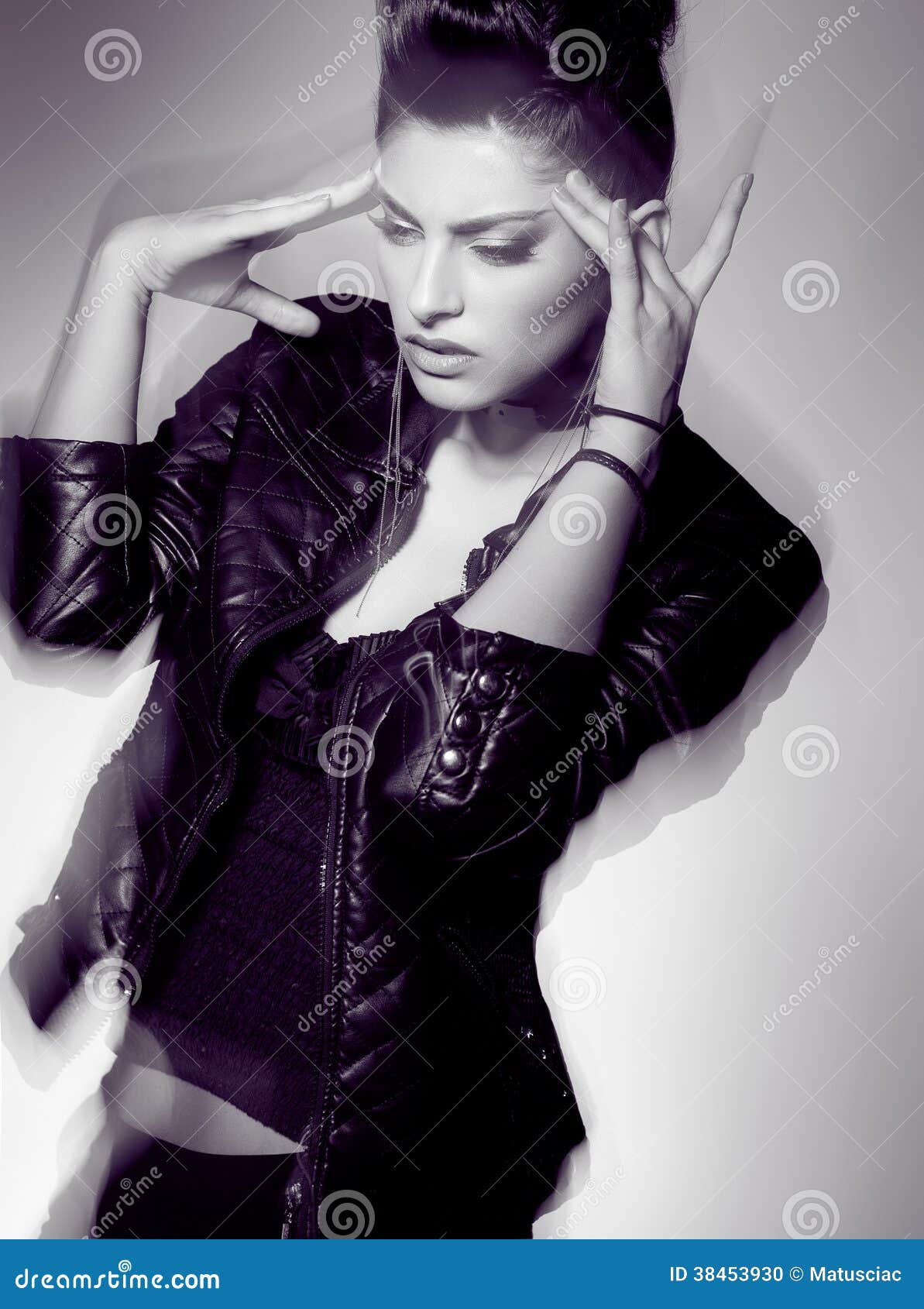 Beautiful Punk Woman Model in Leather Jacket Stock Photo - Image of ...