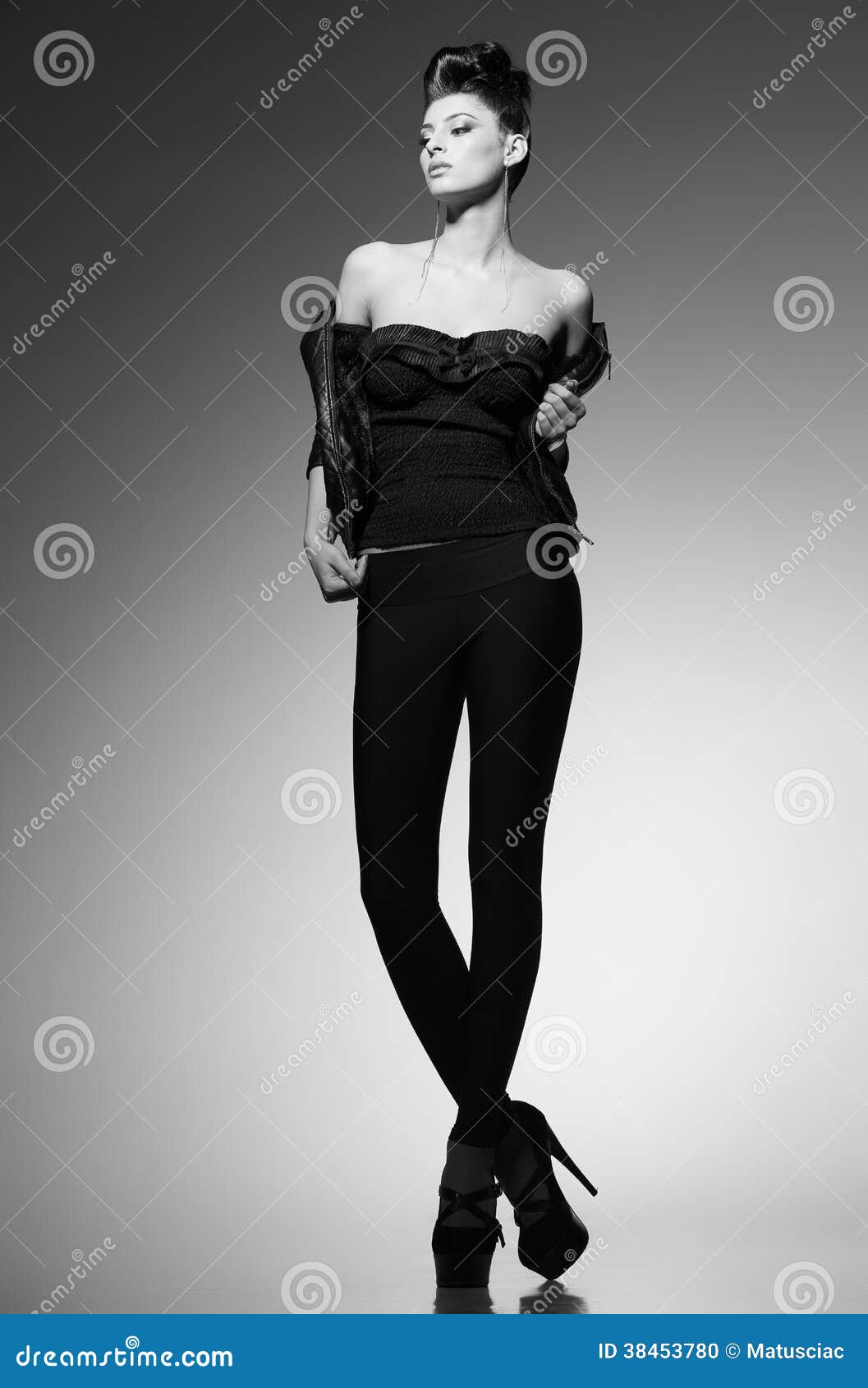 Beautiful Punk Woman Model Posing in Leather Jacket Stock Photo - Image ...