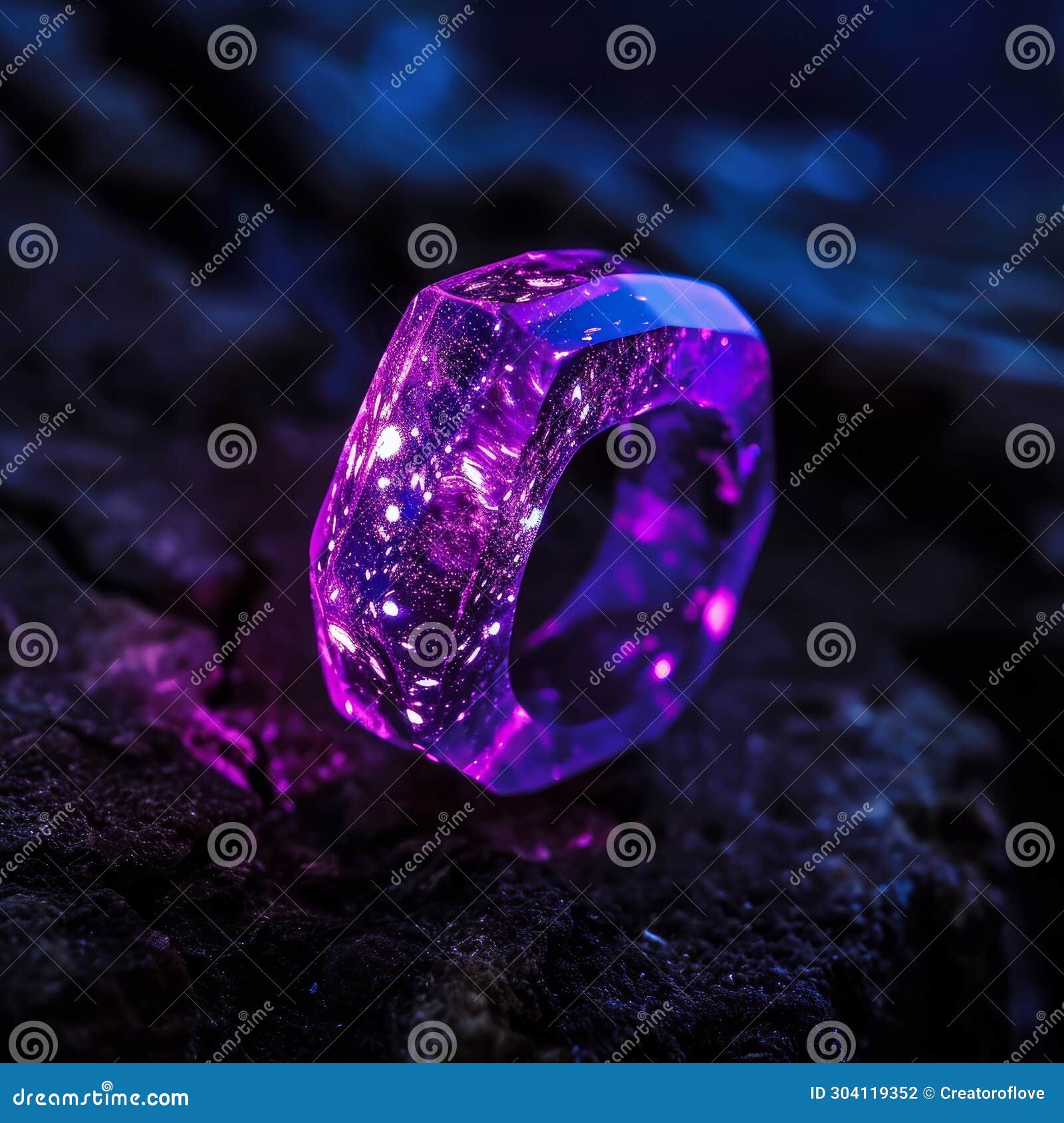 Beautiful Purple Neon Glowing Ring on Dark Stone Stock Illustration ...