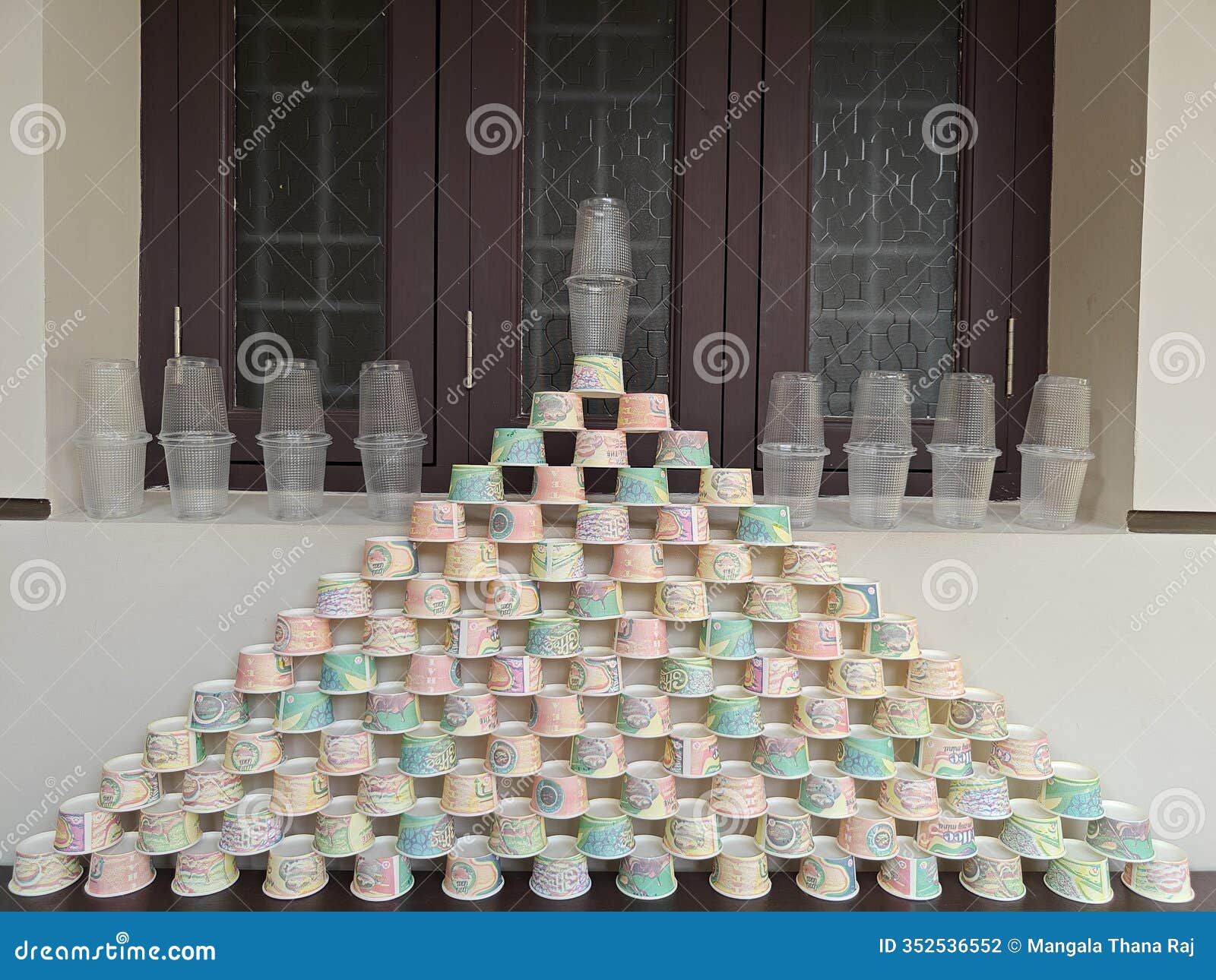 A Beautiful Pyramid-shaped Background Created by Stacking Paper Cups ...