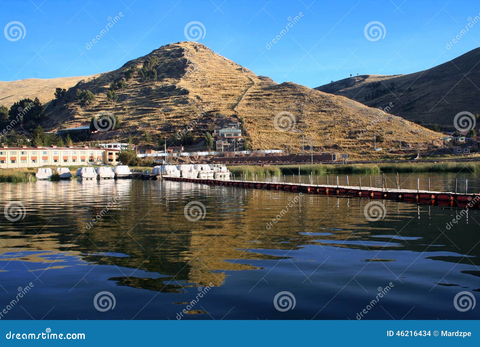 Beautiful Pyramid and Titicaca Lake in Puno, Peru Peruvian Andes Stock ...