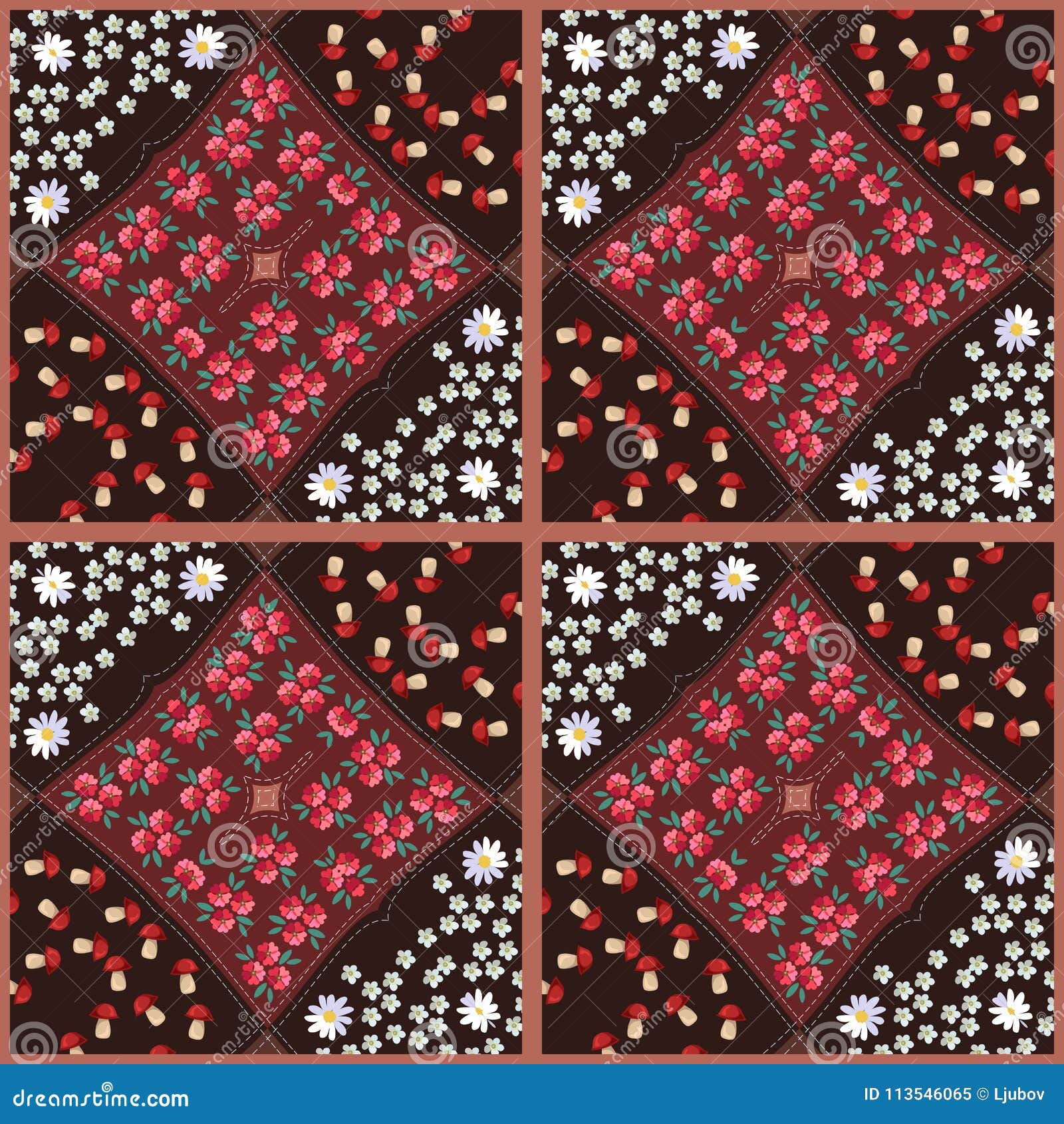 Beautiful Quilt with Bright Floral Patterns. Vector Illustration Stock ...