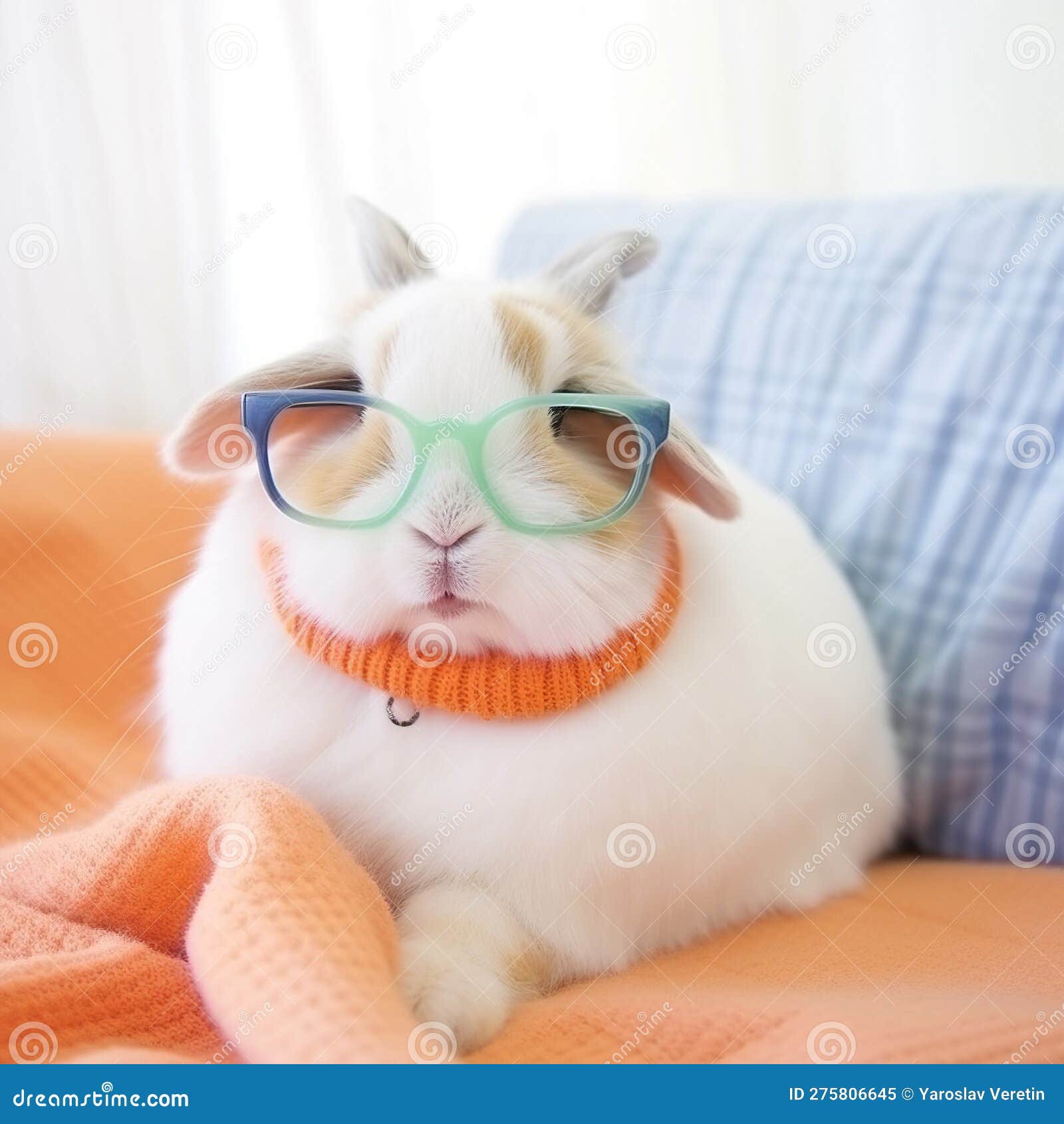 Beautiful Rabbit with Glasses on White Background. Generative AI Stock ...