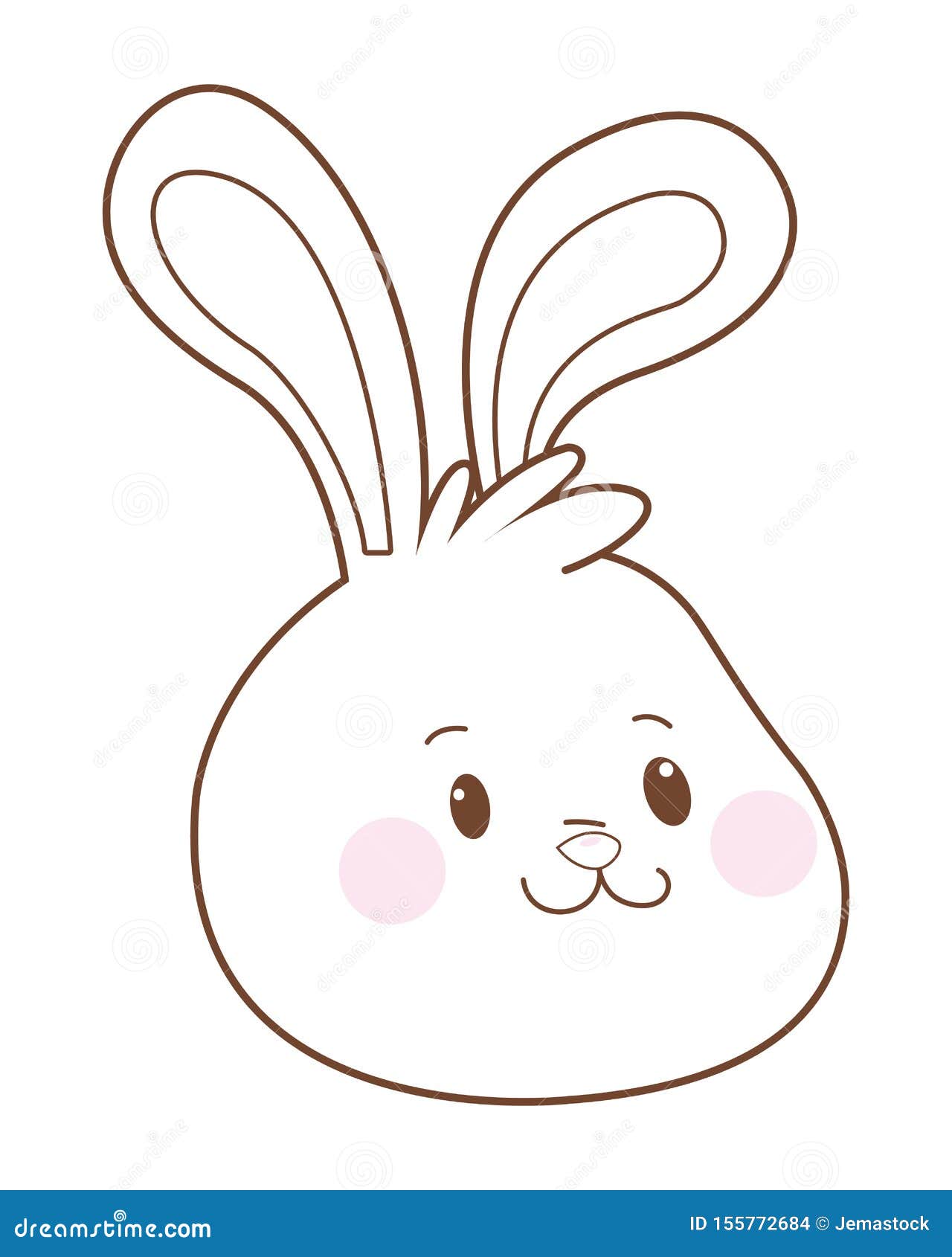 Beautiful Rabbit Smiling Face Cartoon in Black and White Stock Vector ...
