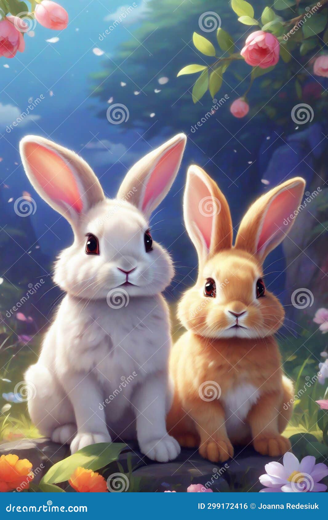 Rabbits on the Background of a Spring Meadow Graphics Stock Photo ...