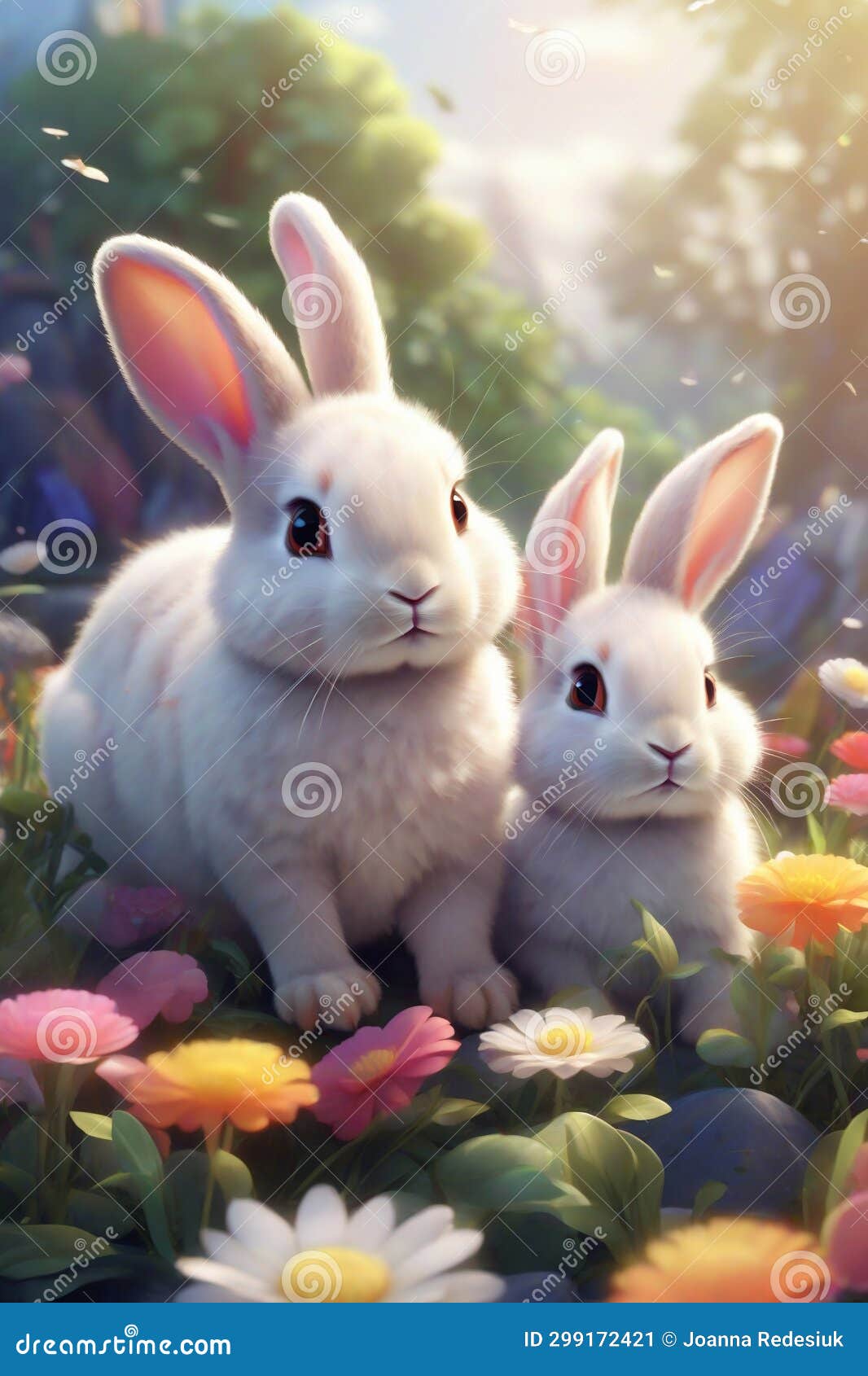 Rabbits on the Background of a Spring Meadow Graphics Stock Image ...