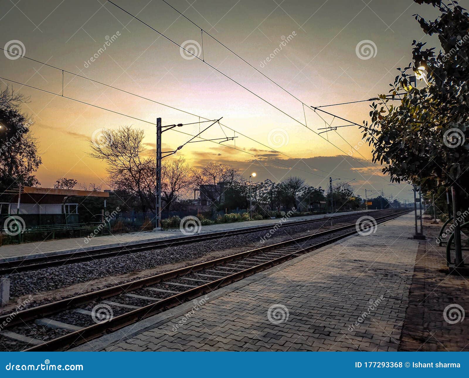 Beautiful Railway Line Landscape Sunset Stock Photo - Image of railway ...