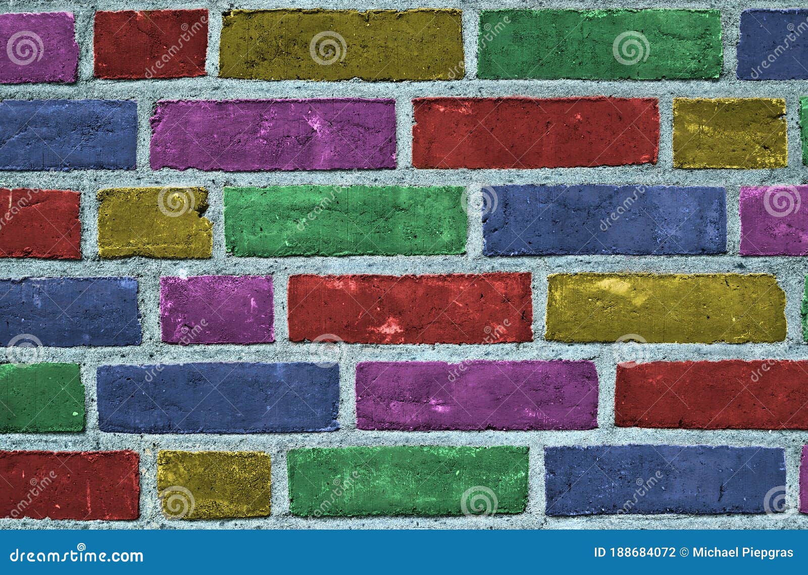 Beautiful Rainbow Colored Bricks on an Old and Weathered Wall Texture Stock Photo - Image of ...