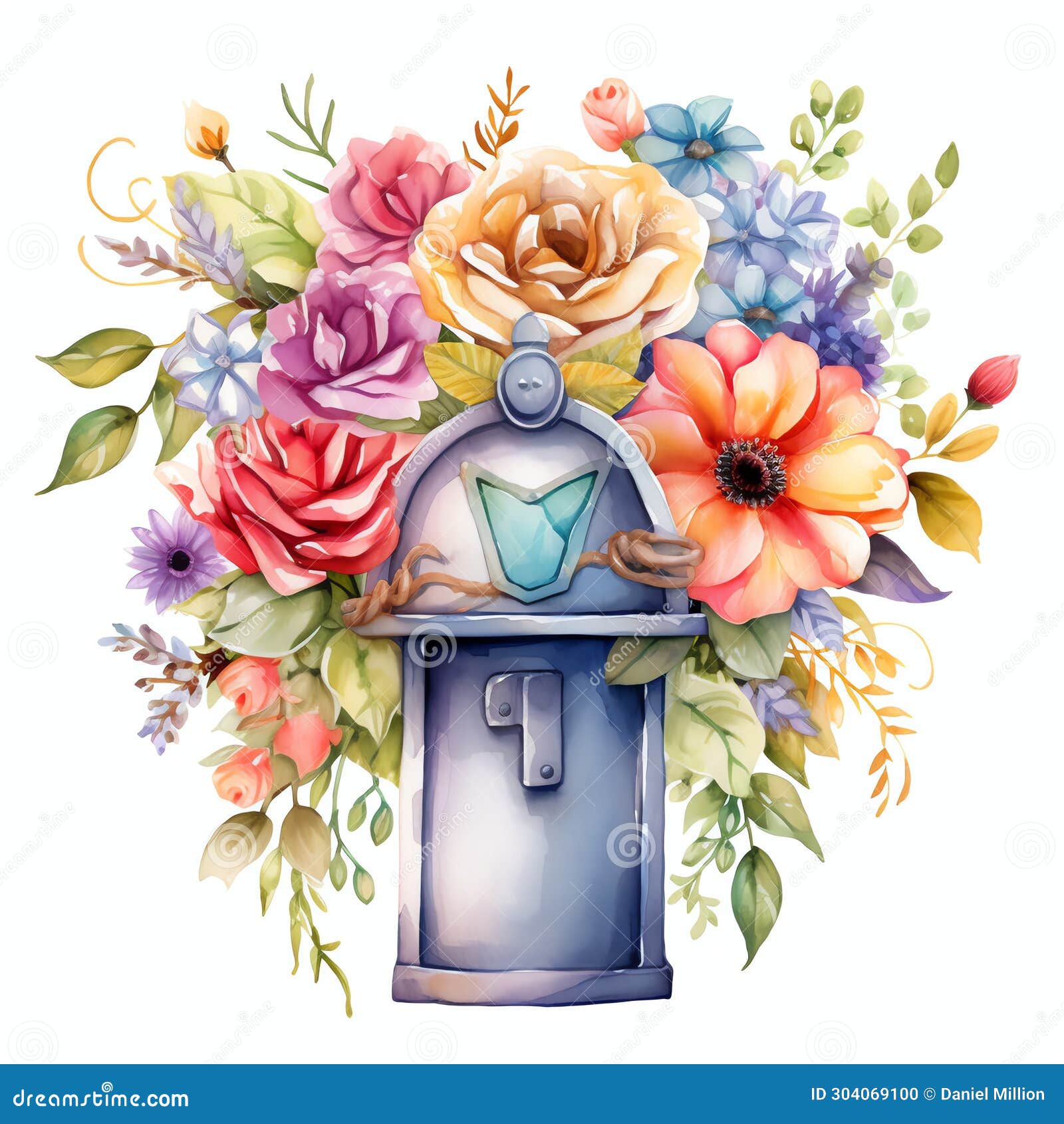 Beautiful Rainbow Floral Post Box Clipart Illustration Stock ...