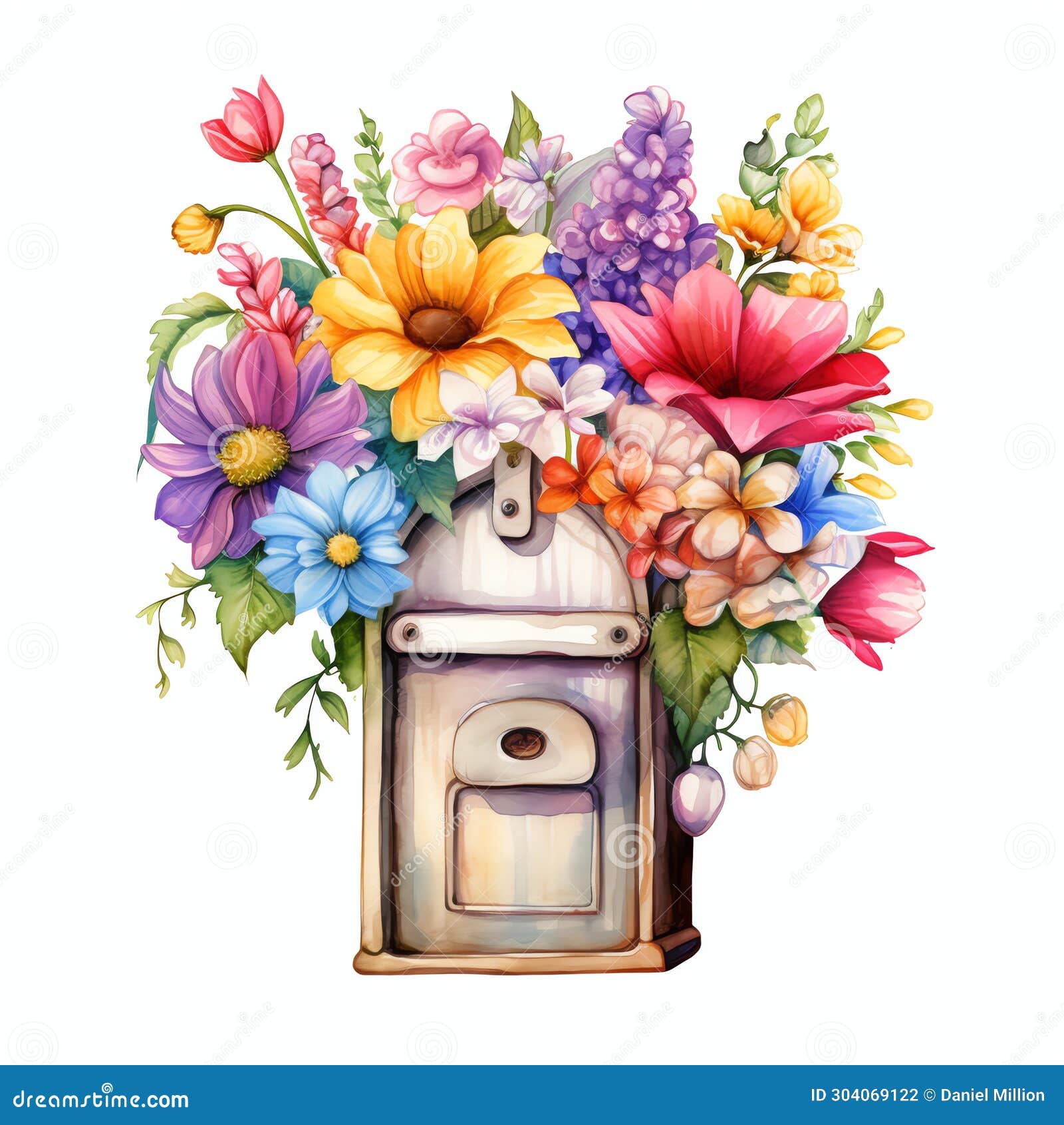 Beautiful Rainbow Floral Post Box Clipart Illustration Stock ...