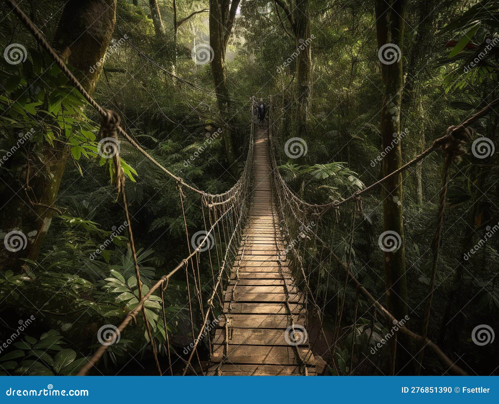 Beautiful Rainforest and Rope Bridge in Thailand. Stock Illustration ...