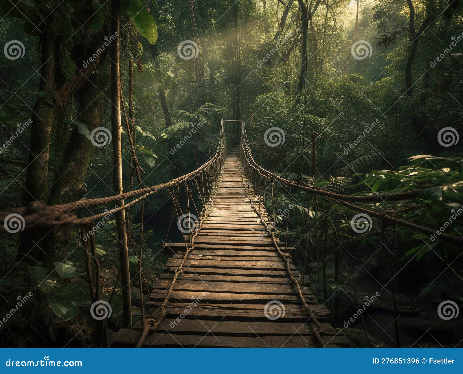 Beautiful Rainforest and Rope Bridge in Thailand. Stock Illustration ...