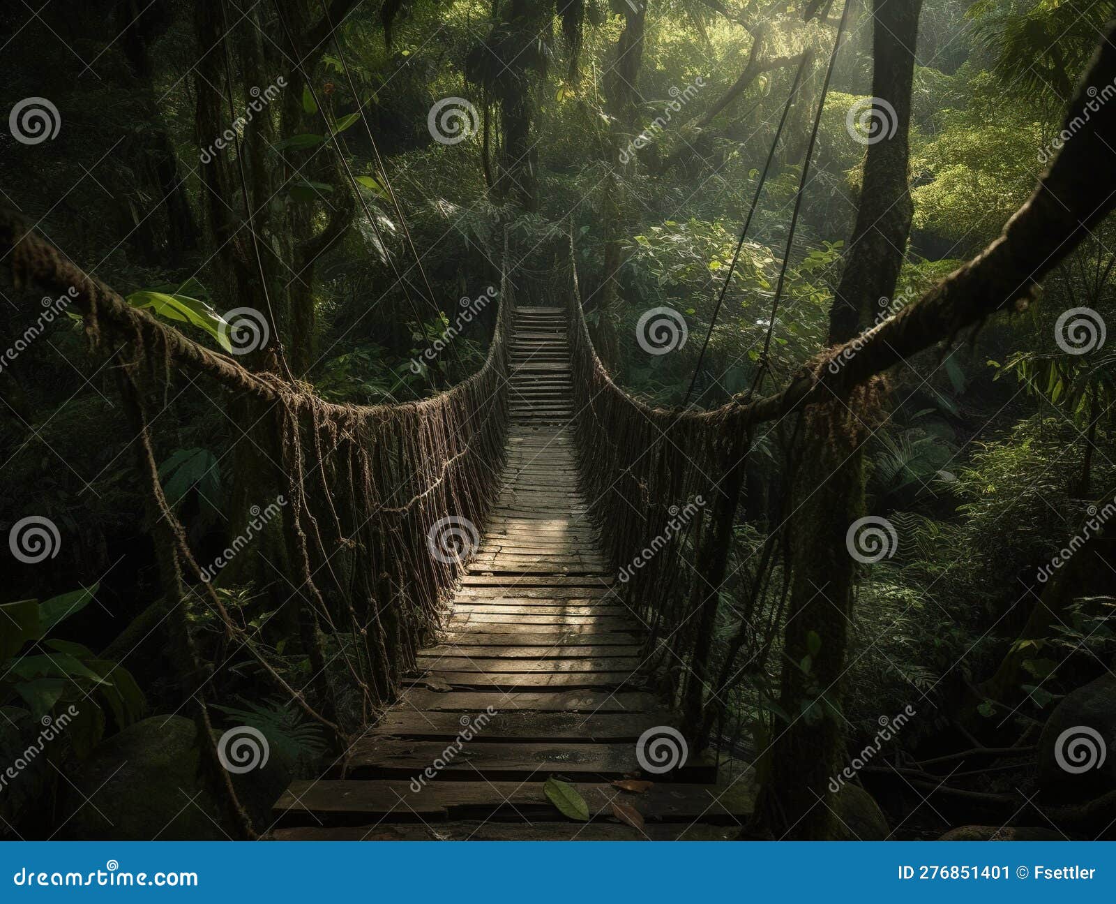 Beautiful Rainforest and Rope Bridge in Thailand. Stock Illustration ...