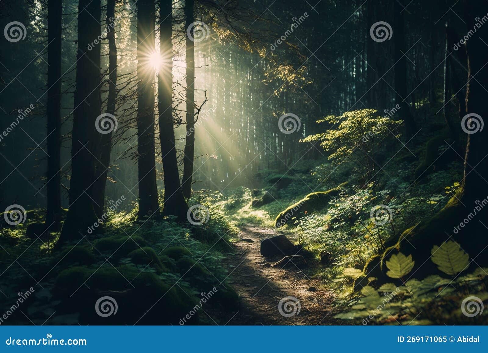 Beautiful Rays of Sunlight in a Green Forest with Trees and Plants ...