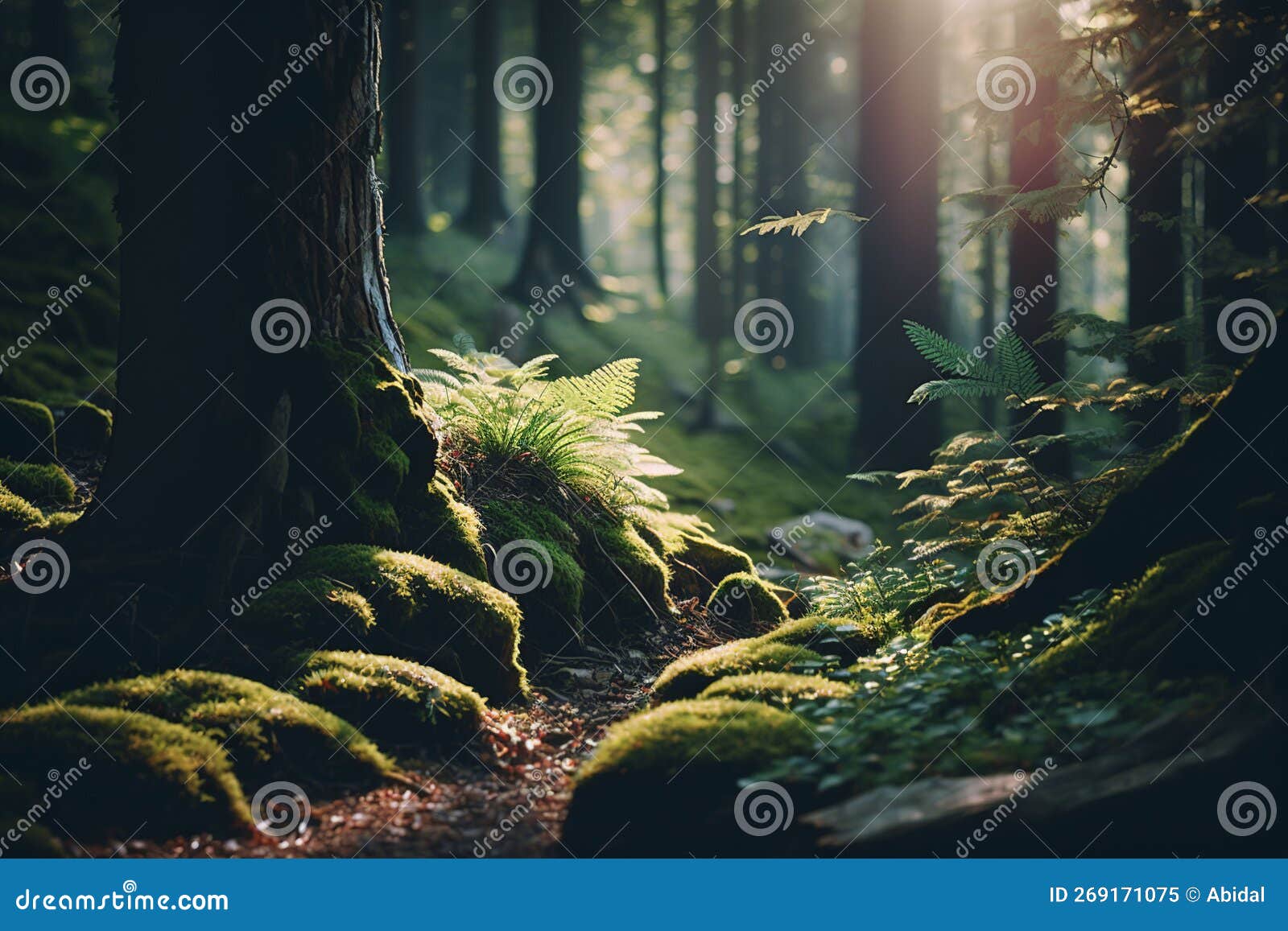 Beautiful Rays of Sunlight in a Green Forest with Trees and Plants ...