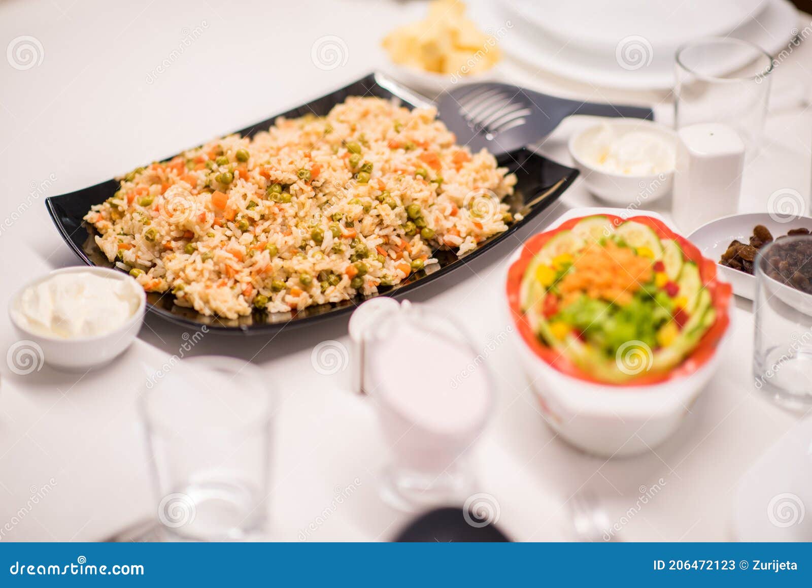 Beautiful Ready Lunch on Dining Table in Modern Home Stock Image ...