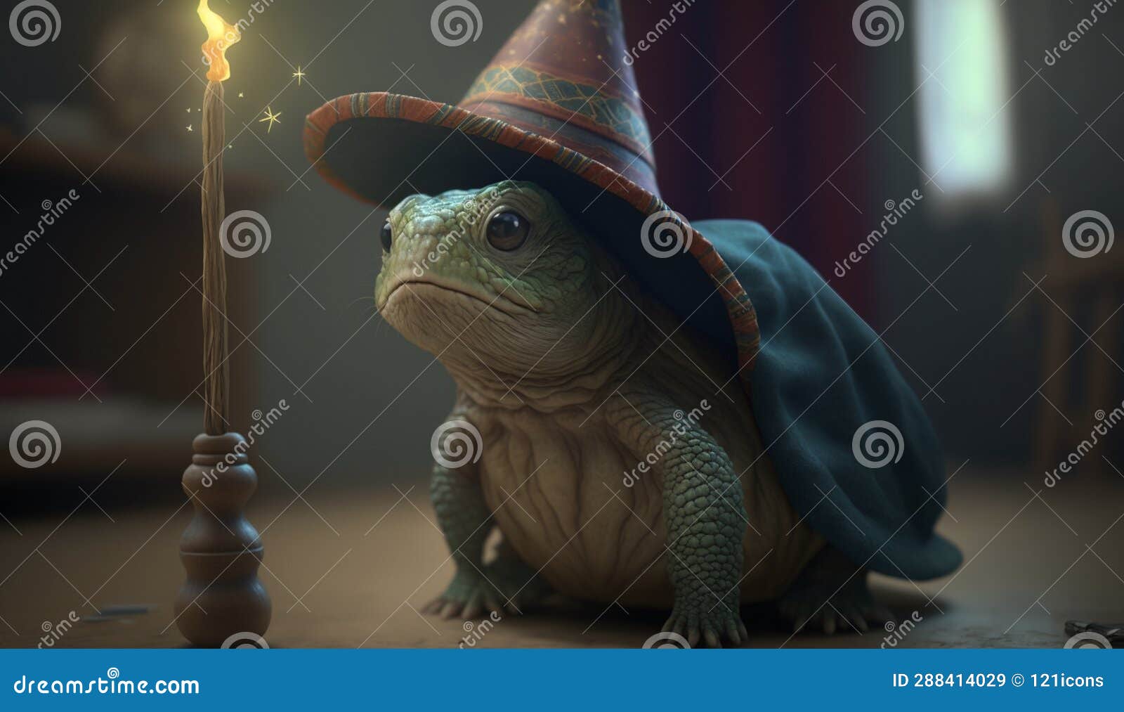 Turtle Wearing a Wizard Hat and Casting a Spell with Its Wand ...