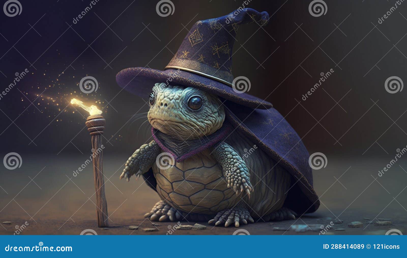 Turtle Wearing a Wizard Hat and Casting a Spell with Its Wand ...