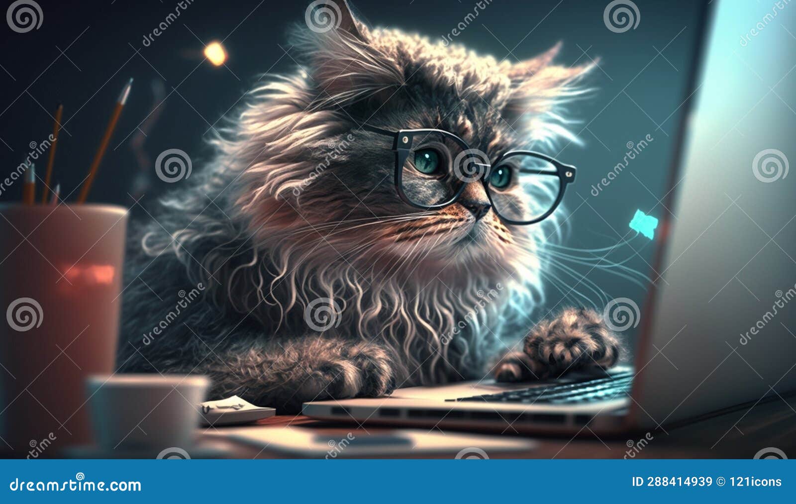 Web Designer Computer Cat Working Job Profession. Generative AI Stock ...