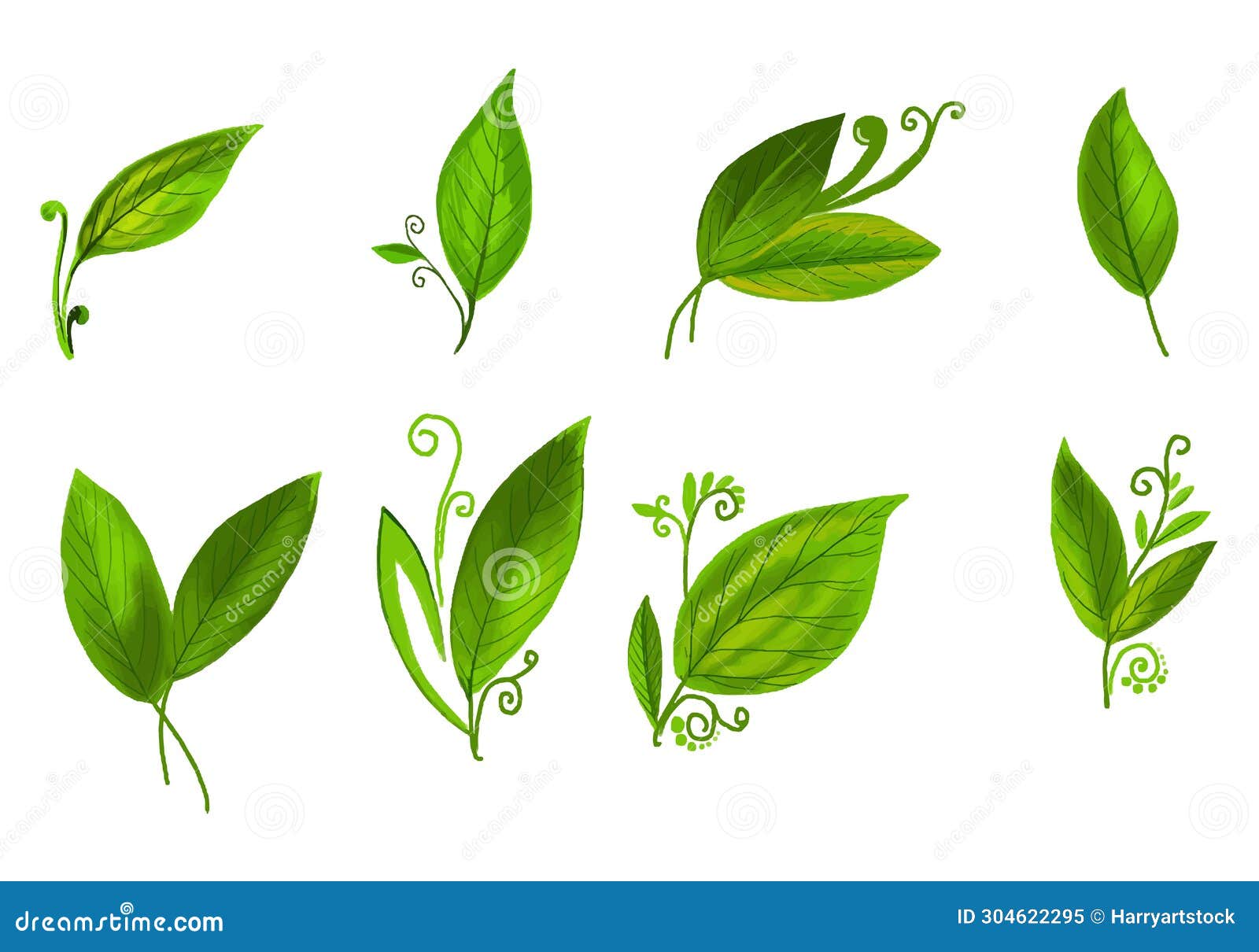 Beautiful Realistic Plants Green Leaf Set Design Stock Vector ...