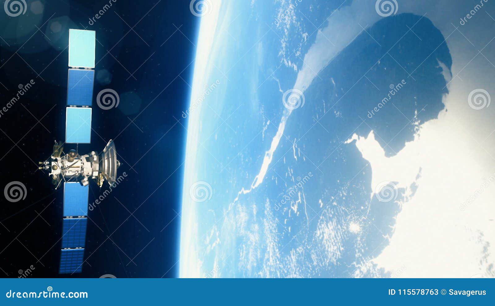 Realistic Satellite in Low Earth Orbit. Stock Image - Image of globe ...