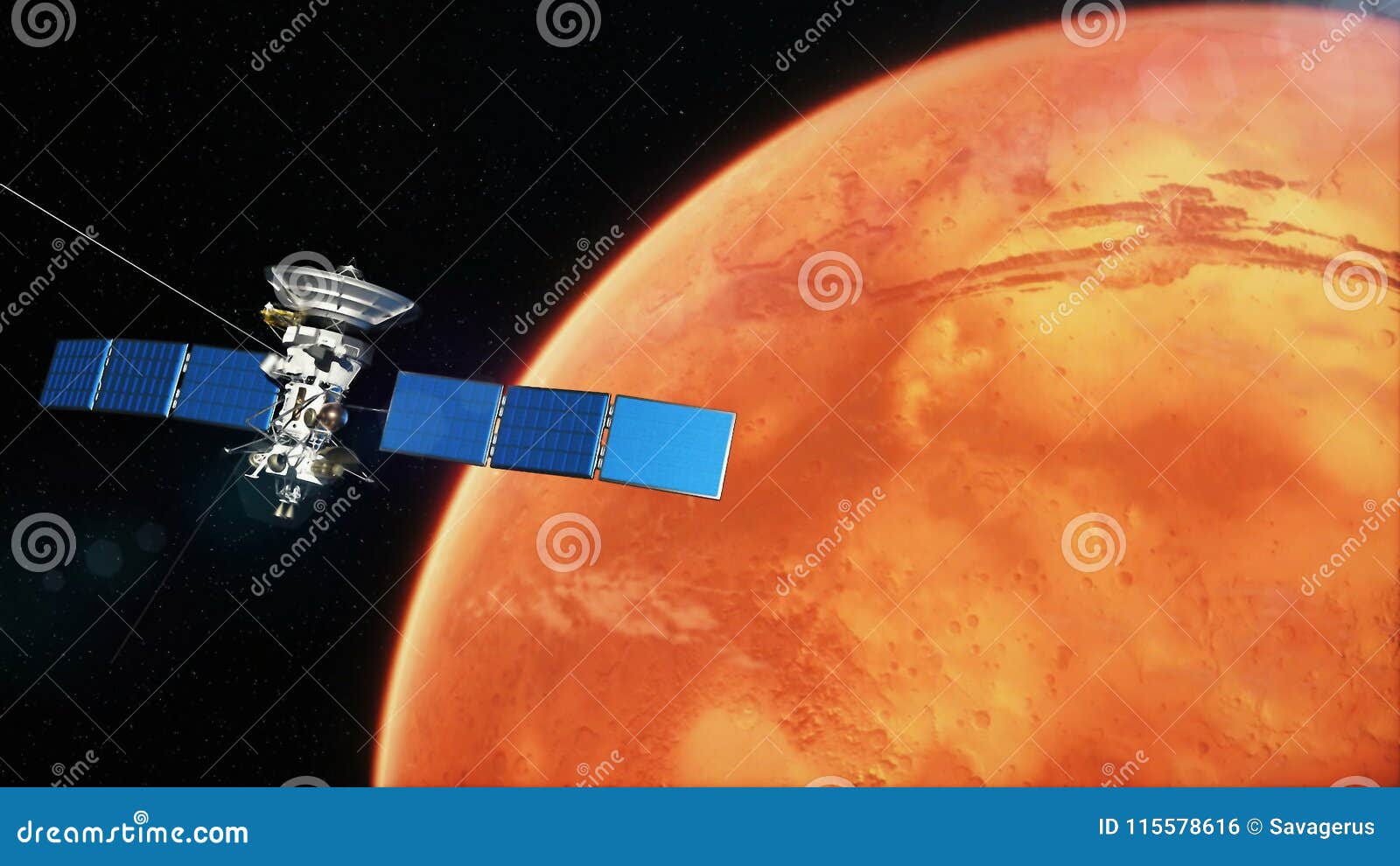 Realistic Satellite in Low Mars Orbit. Stock Illustration ...