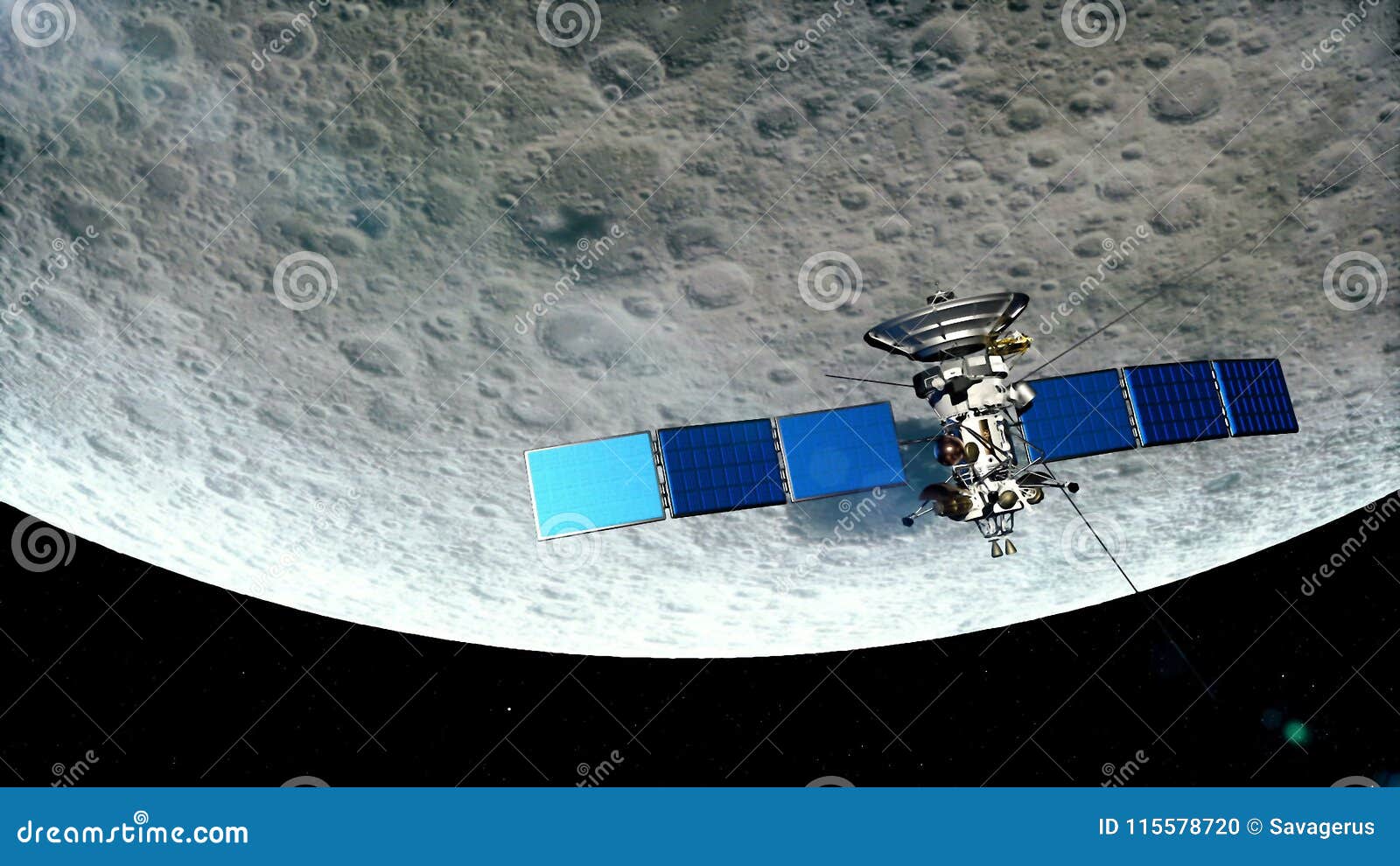 Realistic Satellite in Low Moon Orbit. Stock Photo - Image of signal ...
