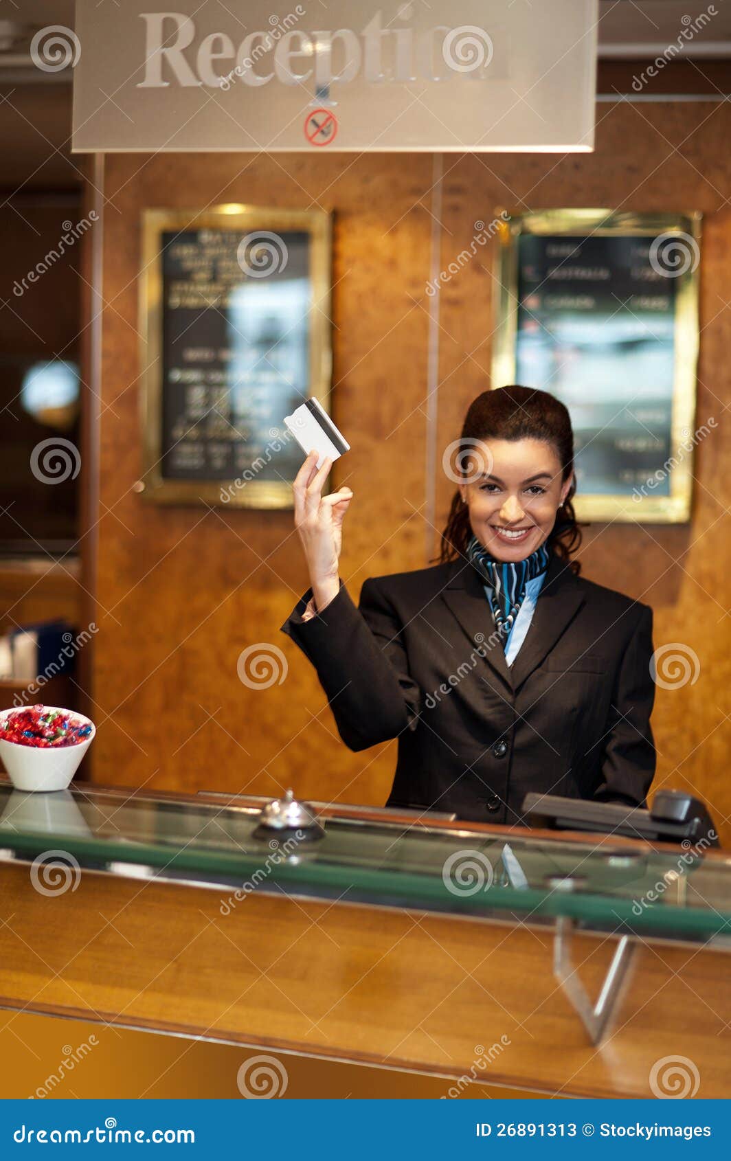 Beautiful Receptionist Posing with Cash Card Stock Image - Image of ...