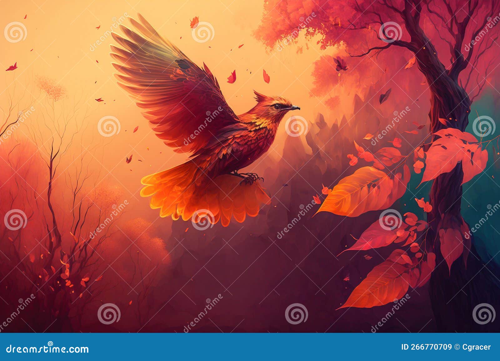 Paiting of a Beautiful Red Bird Flying Stock Illustration ...