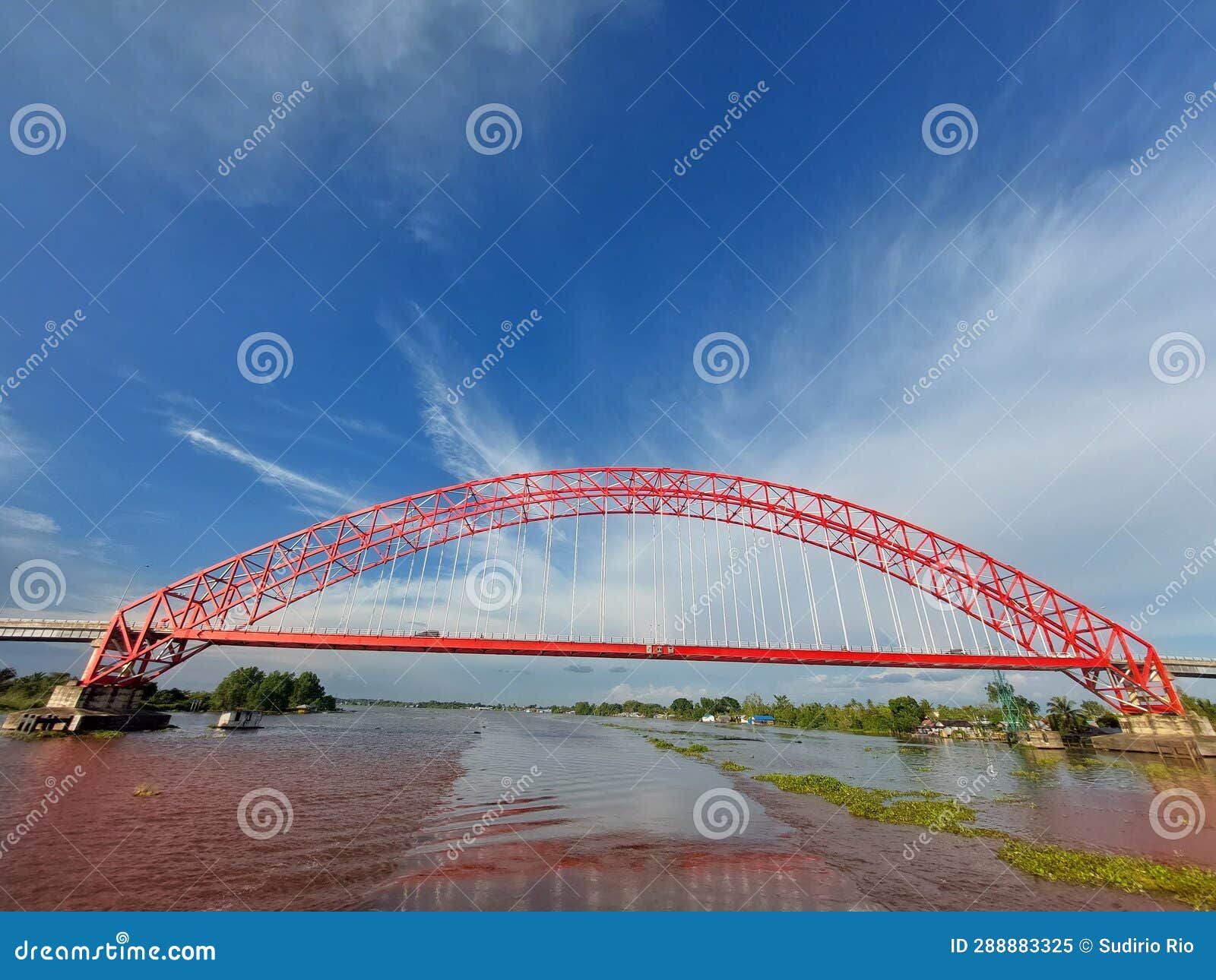 Beautiful the Red Bridge on the Barito River Stock Image - Image of ...