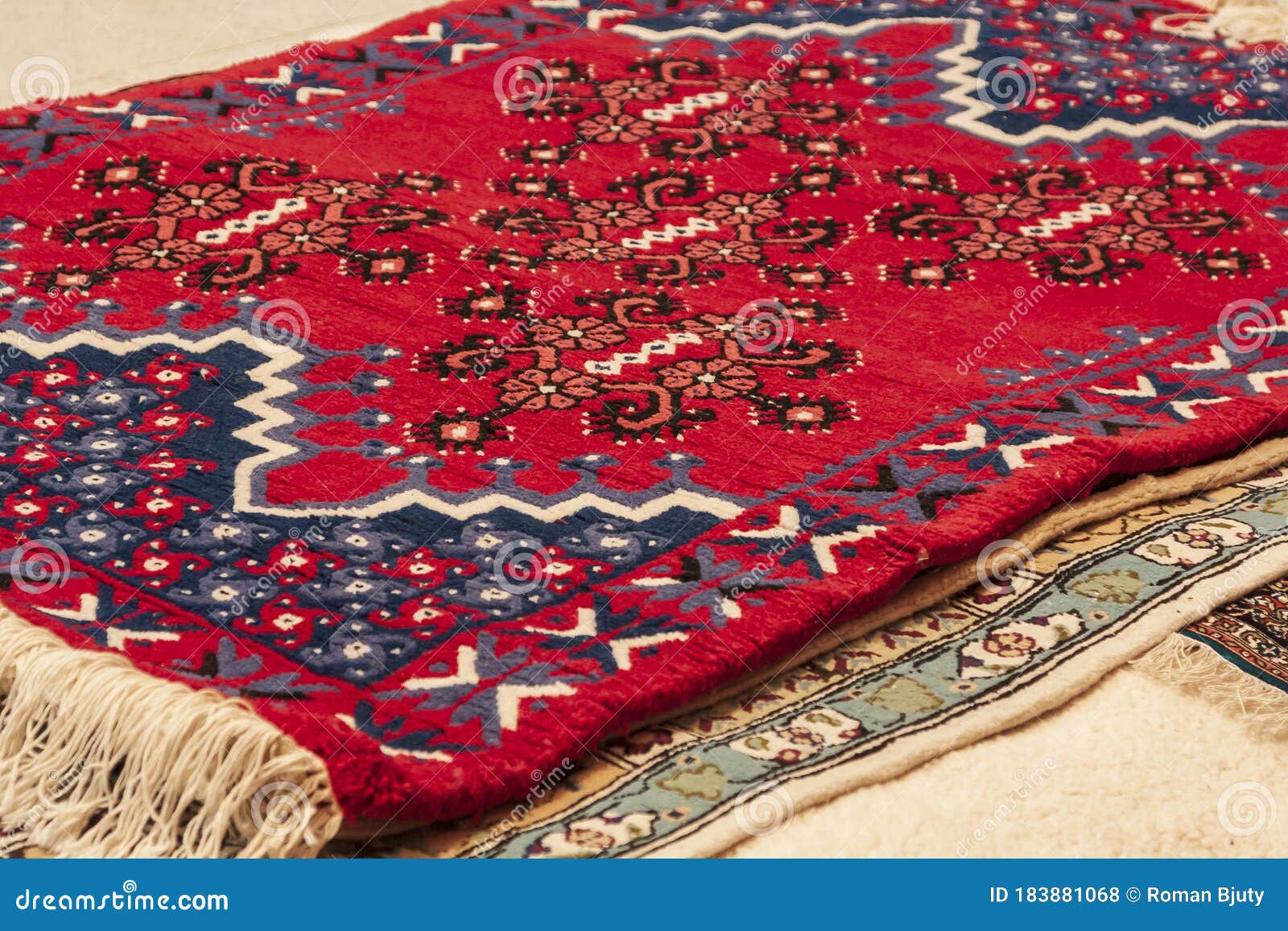 Beautiful Red Carpet with a Pattern in a Market Stock Photo - Image of ...