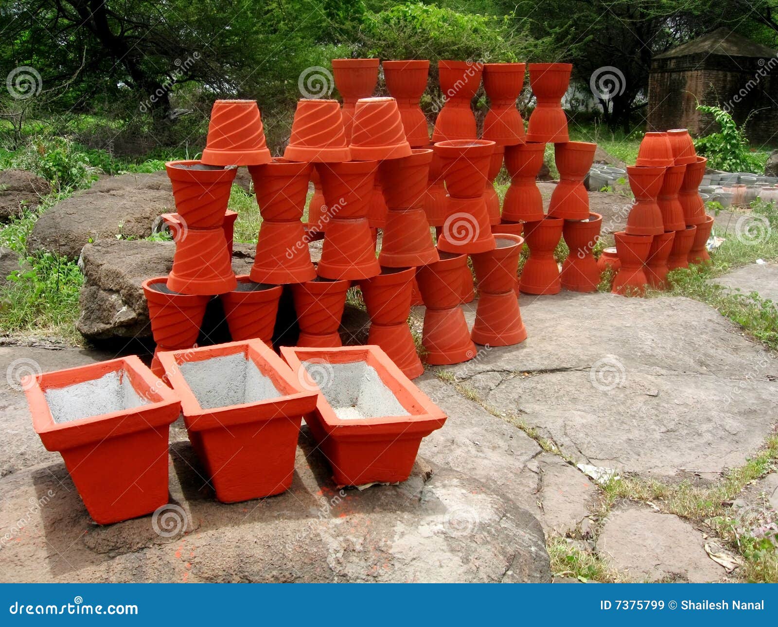 Beautiful red cement pots stock image. Image of cement - 7375799