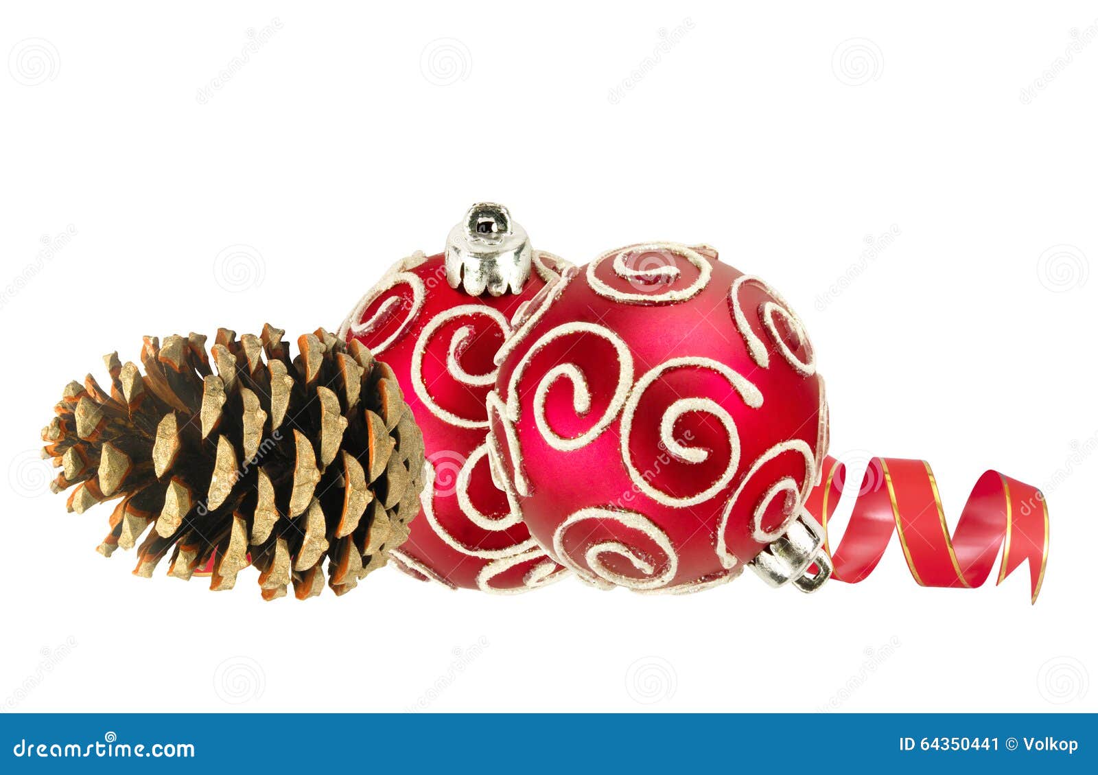 Beautiful Red Christmas Balls and Pine Cone Isolated on White Stock ...