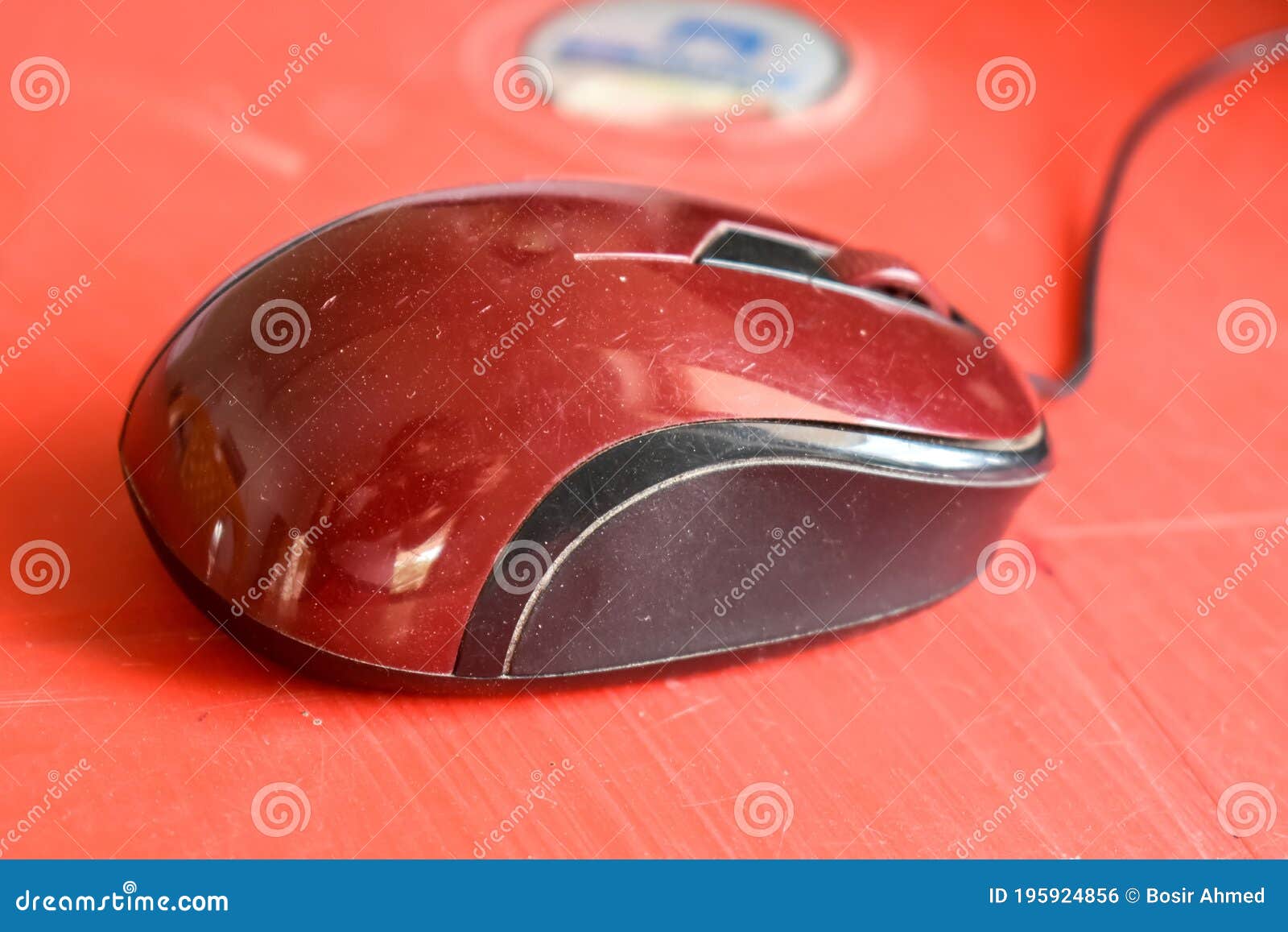 A Beautiful Red Coloured Wired Mouse in a Table Stock Photo - Image of ...