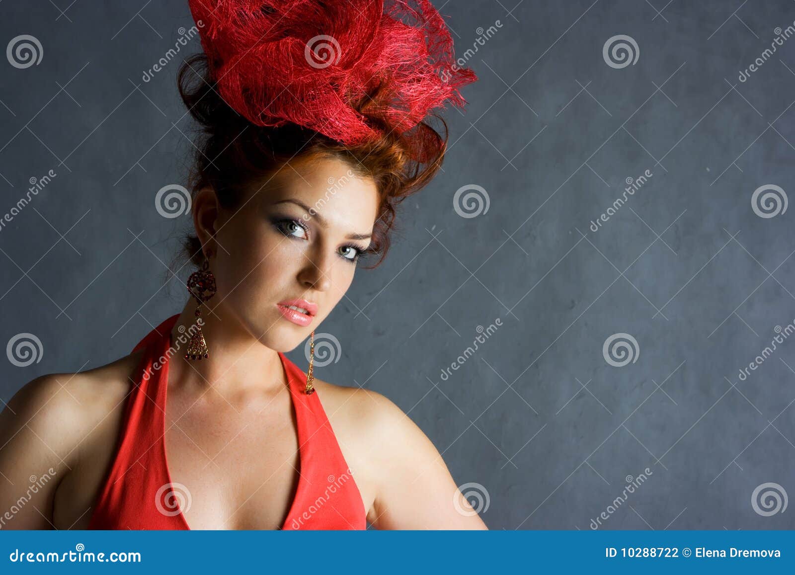 Beautiful Red Fashion Model Stock Photo - Image of lady, earrings: 10288722