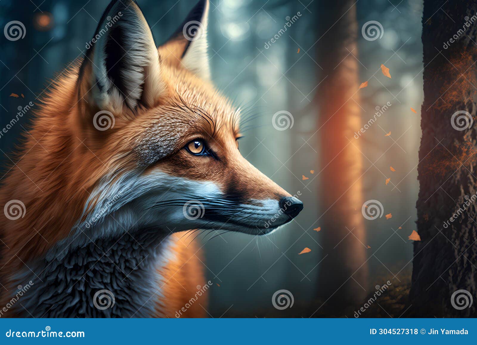 Beautiful Red Fox in the Forest. 3d Render. Fantasy Illustration Stock ...