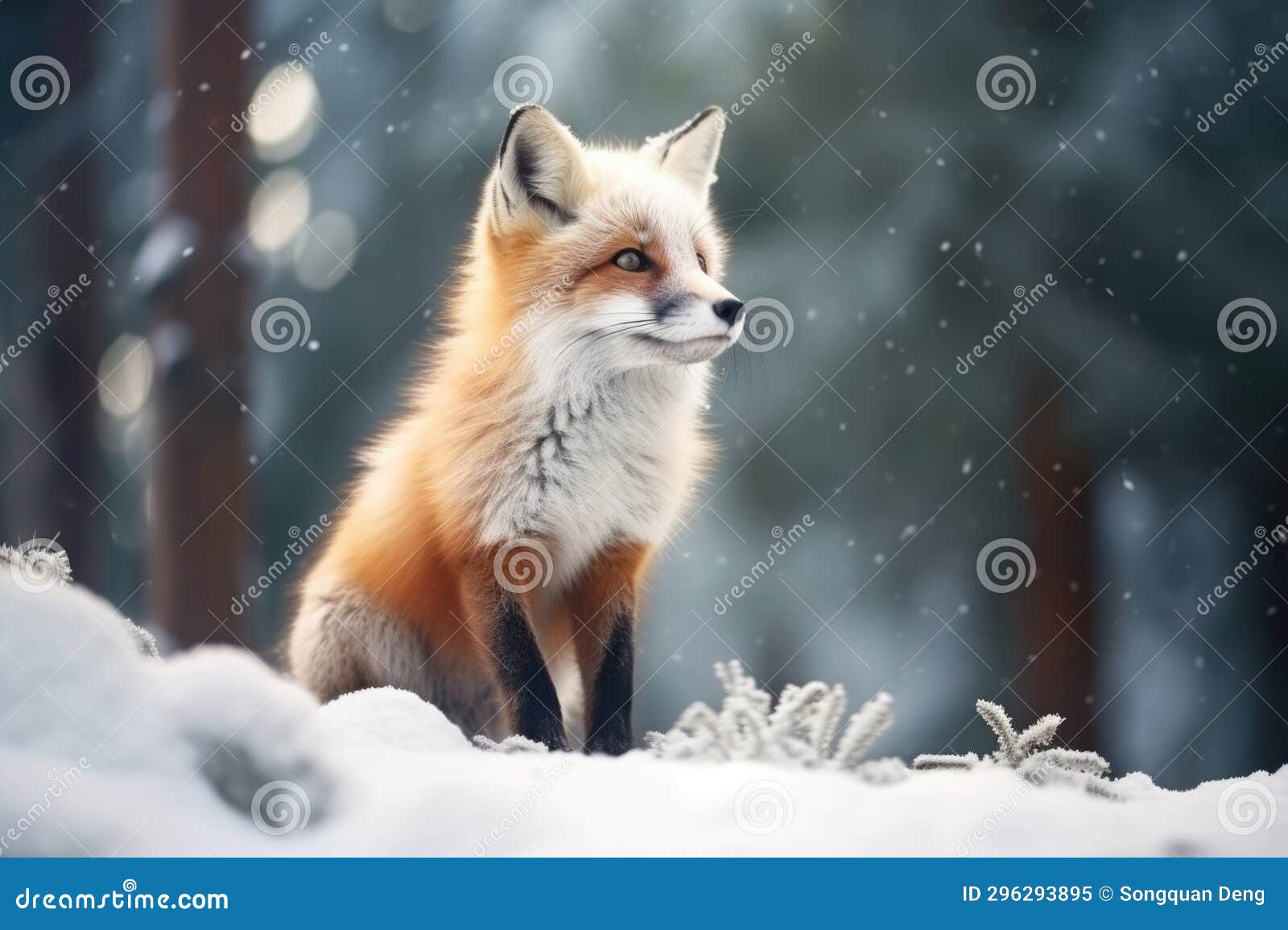 Beautiful Red Fox Stand in Wild in Winter with Snow. Stock Illustration ...