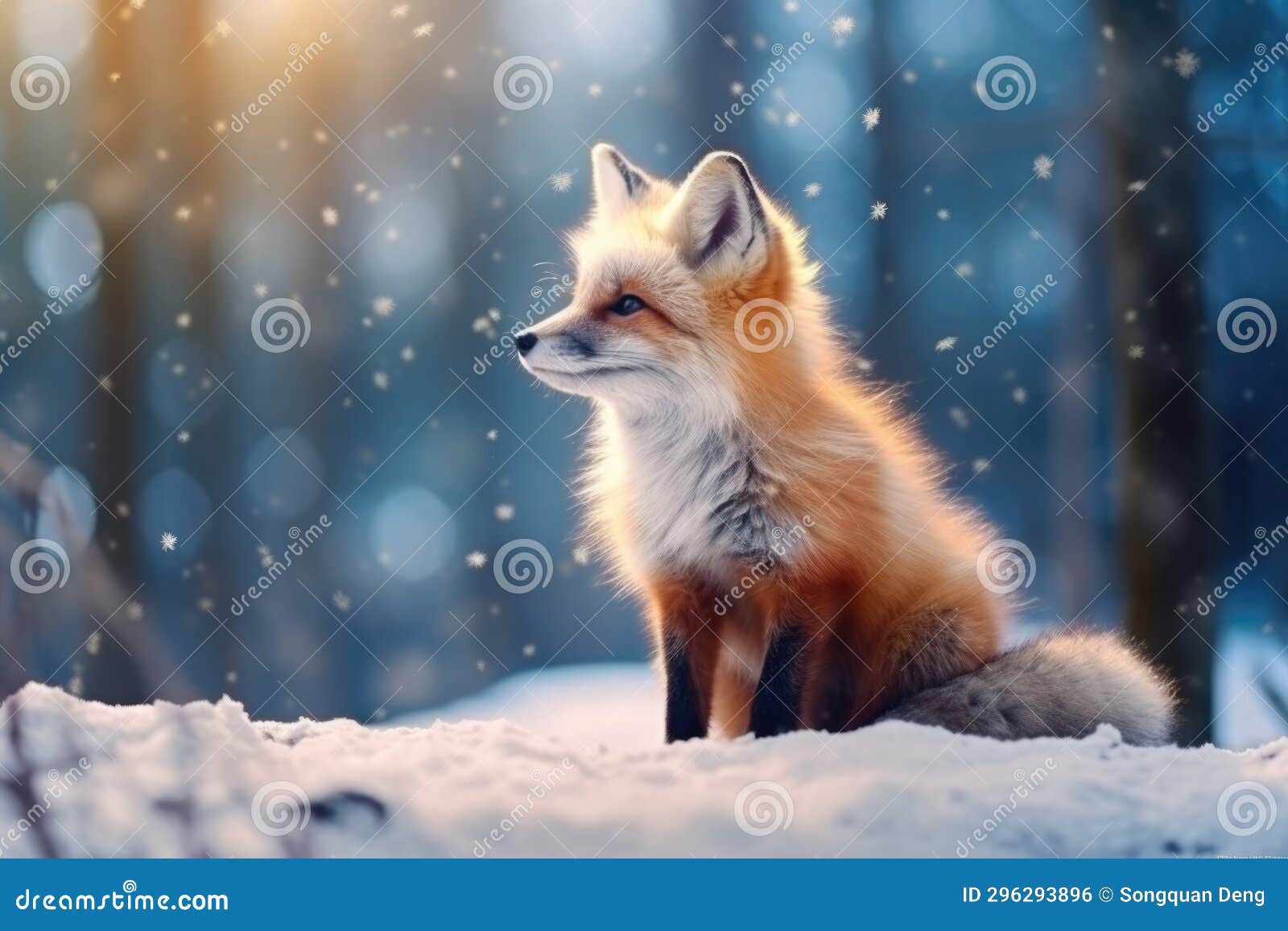 Beautiful Red Fox Stand in Wild in Winter with Snow. Stock Illustration ...