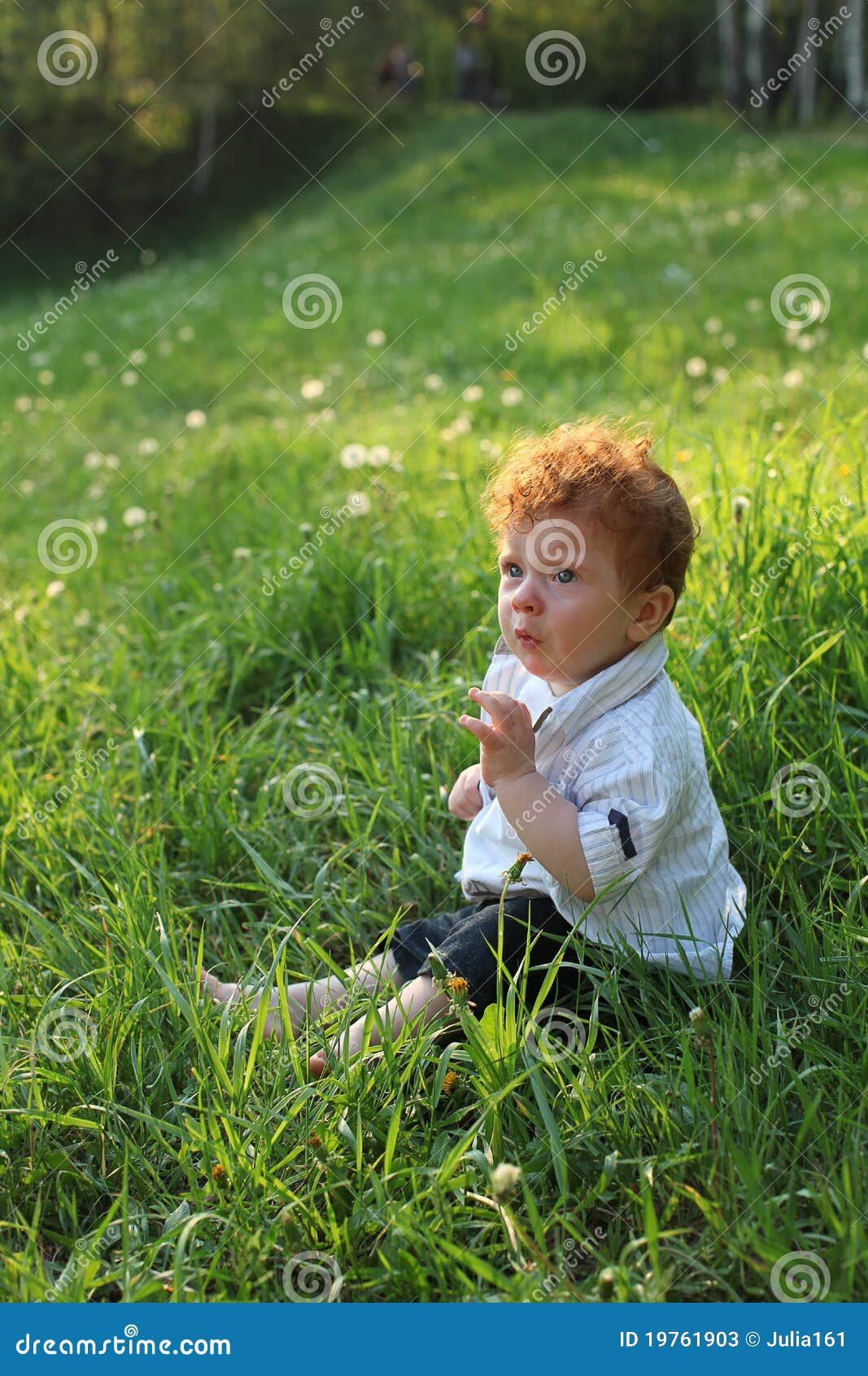 Beautiful Red-haired Boy on Grass Stock Image - Image of green ...